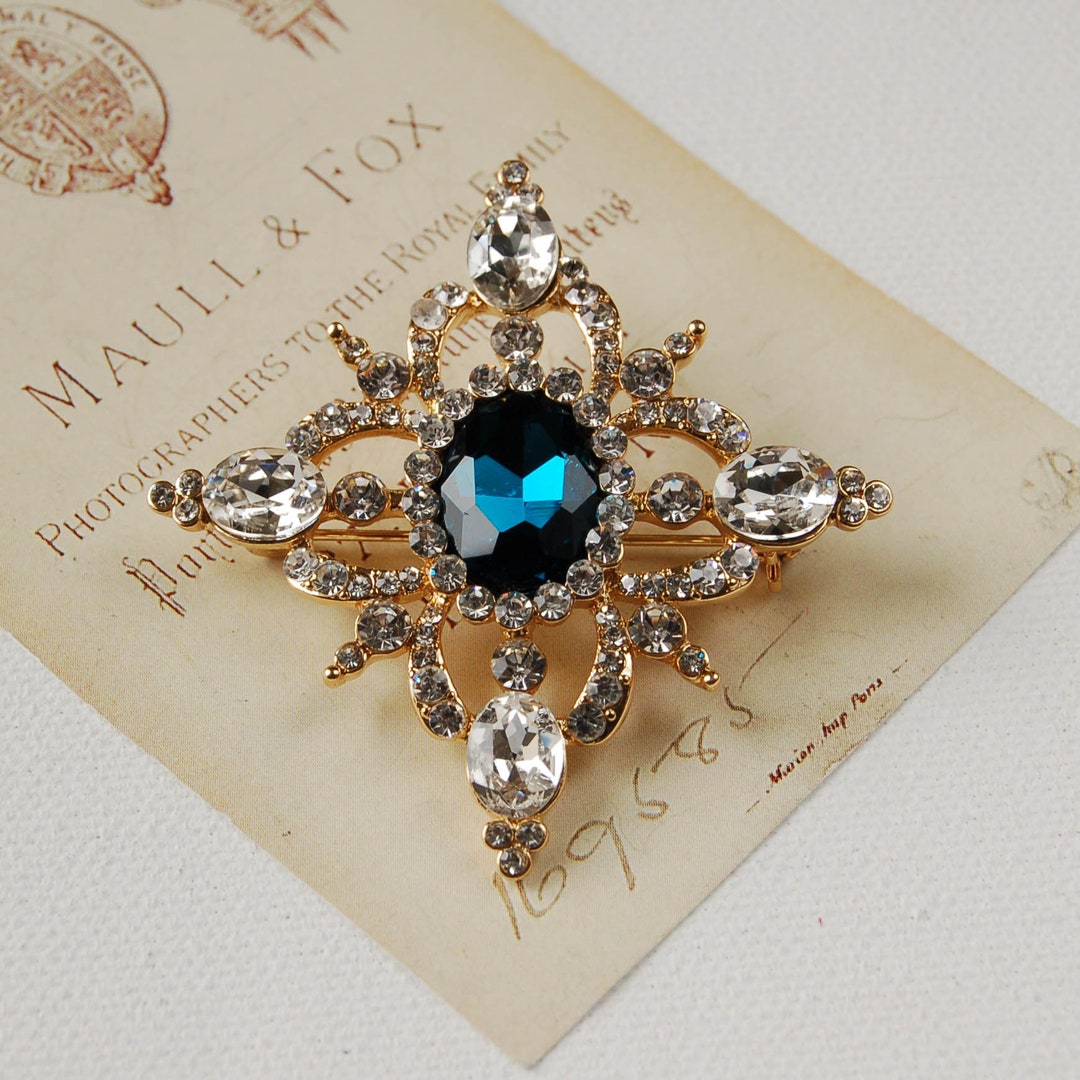 Vintage Style Blue Stone Brooch, Something Blue Brooch, Blue Halo ...