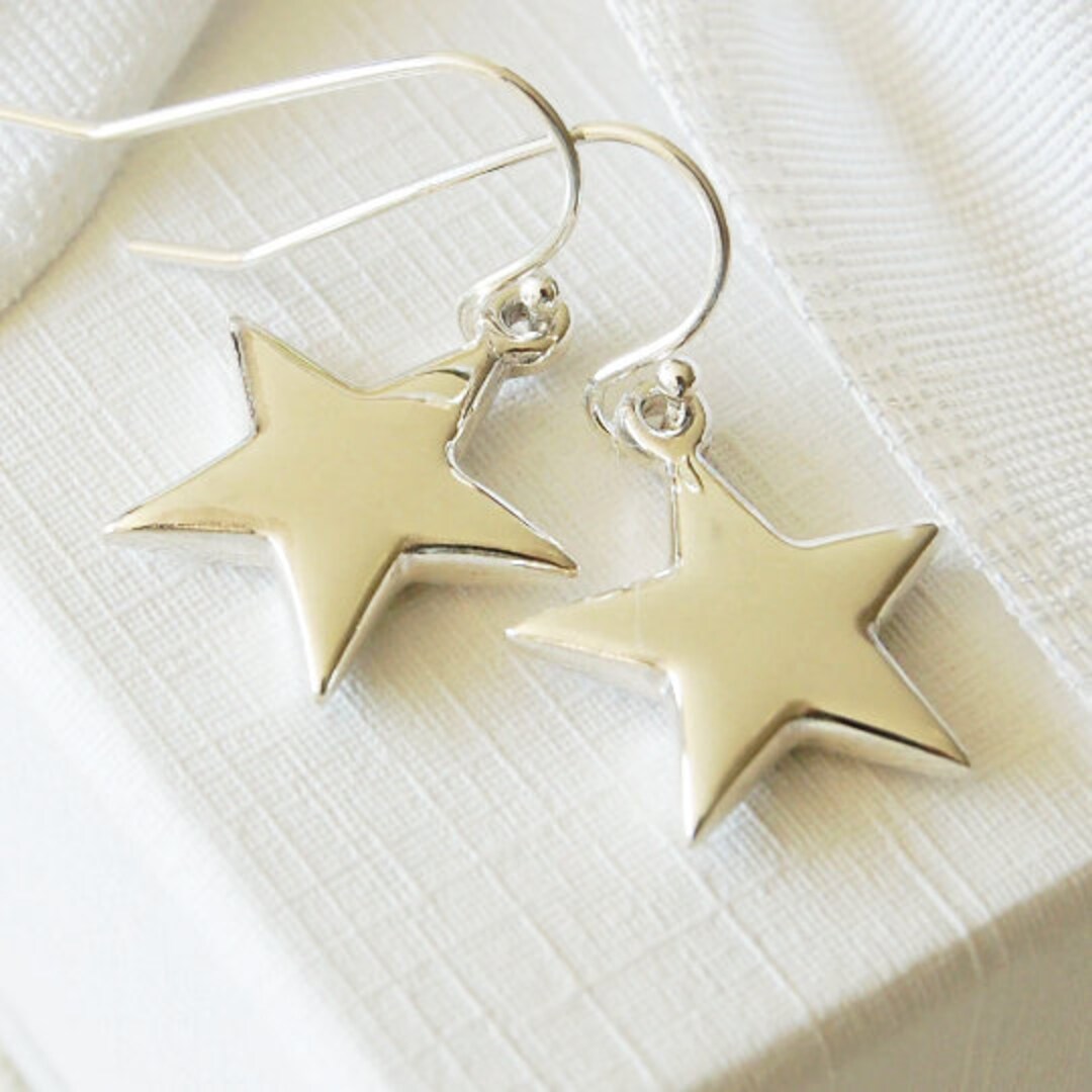 Sterling Silver Star Drop Earrings, Star Wire Earrings, Silver Star ...