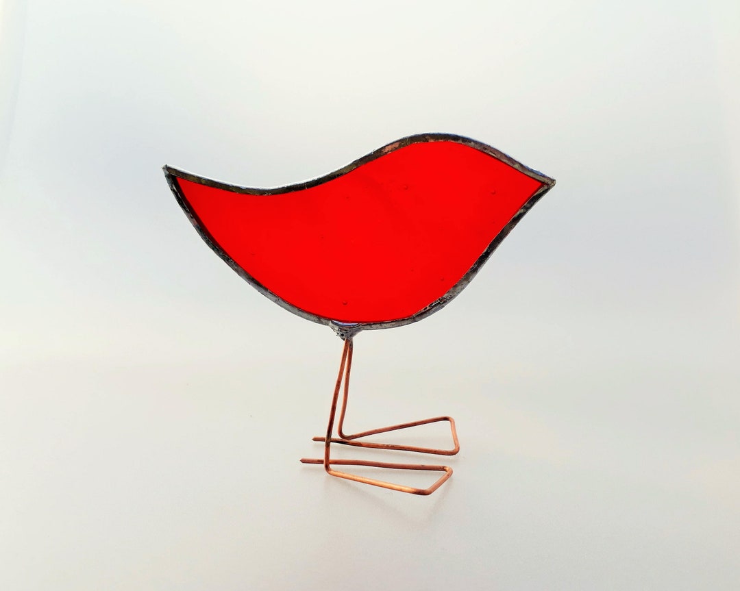 Red Stained Glass Bird Ornament, Glass Standing Bird, Glass Bird ...
