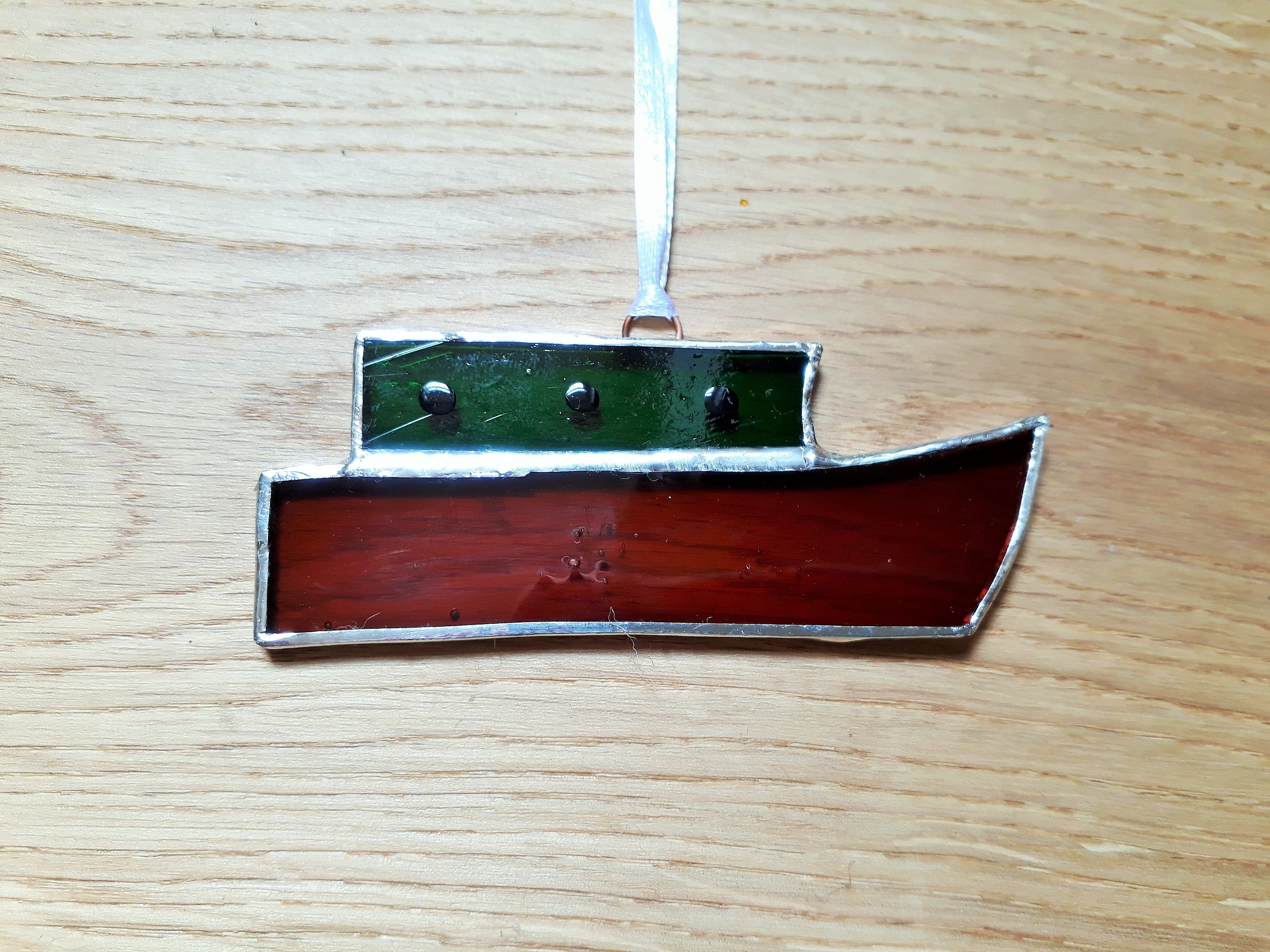 Stained Glass Small Green Canal Boat Suncatcher, Glass Boat, Stained ...