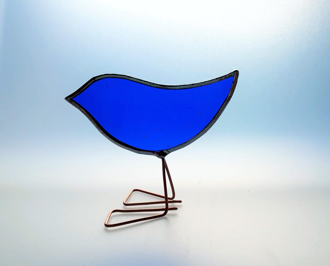 Stained Glass Blue Bird Ornament, Standing Glass Bird, Blue Glass Bird ...