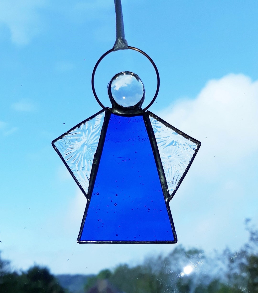 Stained Glass Angel Decoration, Angel Suncatcher, Blue Glass Angel ...