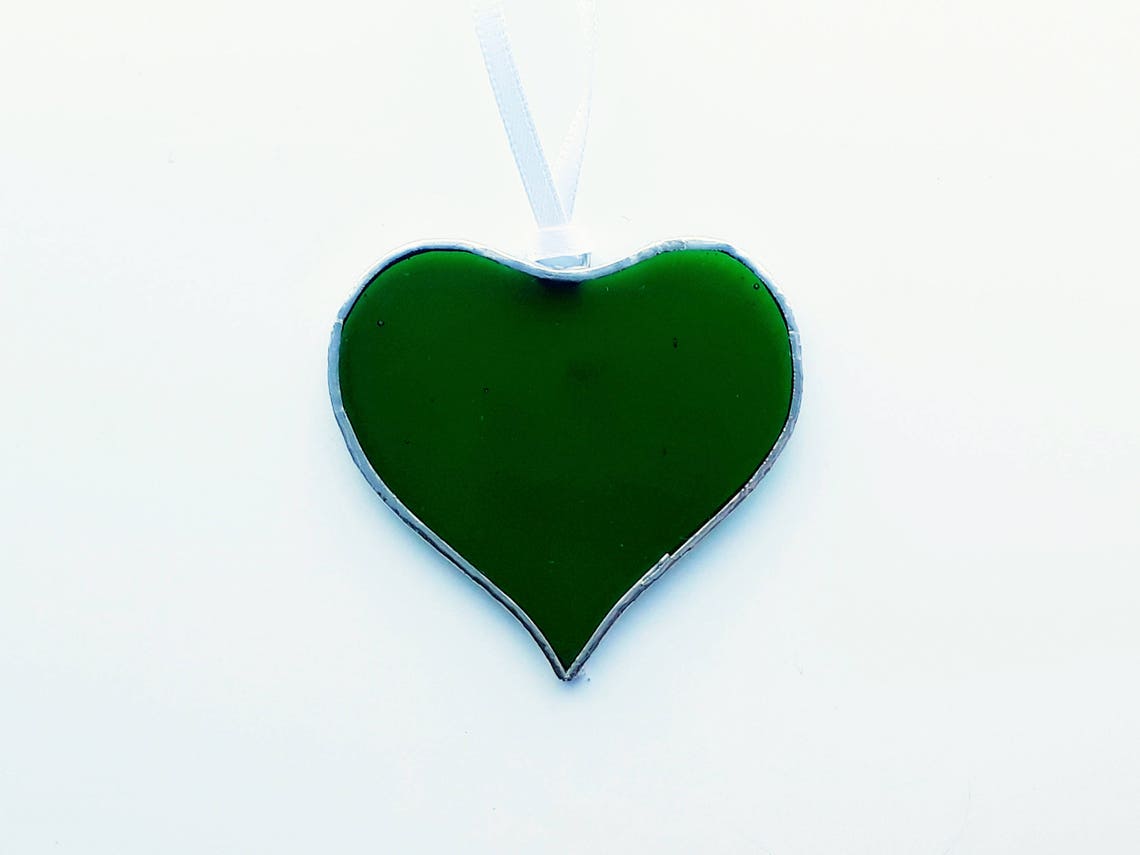 Mini Green Heart Suncatcher, Anniversary Gift, Stained Glass Heart ...