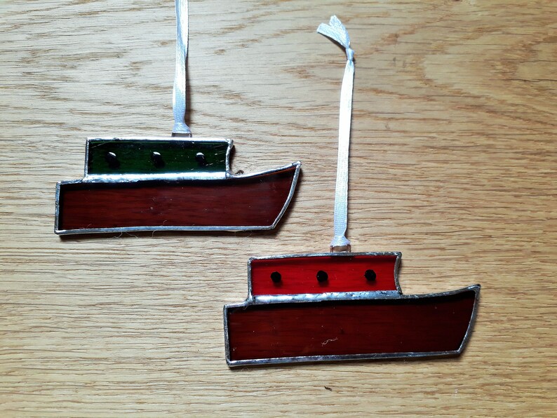 Stained Glass Small Green Canal Boat Suncatcher, Glass Boat, Stained ...