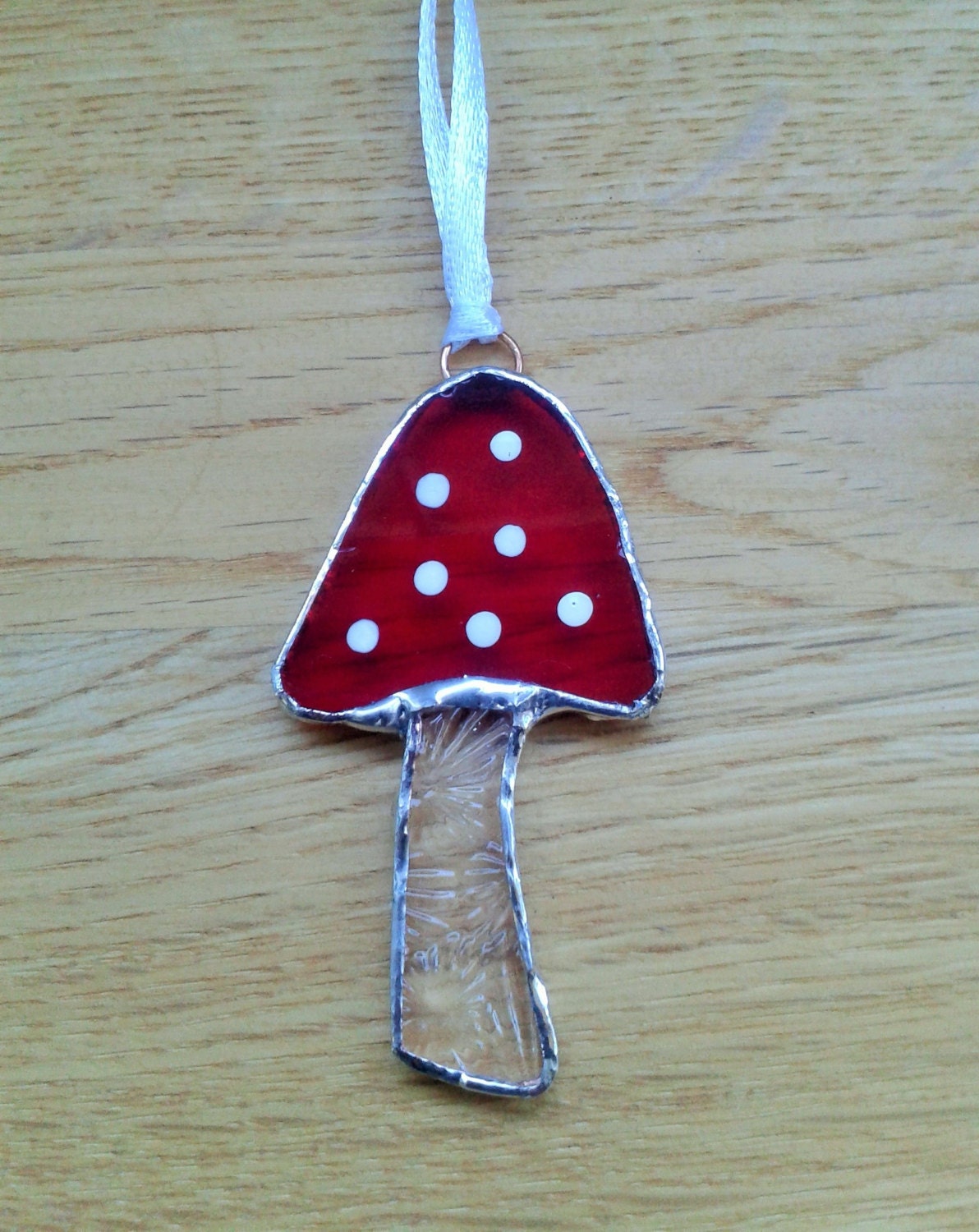 Small stained glass toadstool suncatcher red fly argaric | Etsy