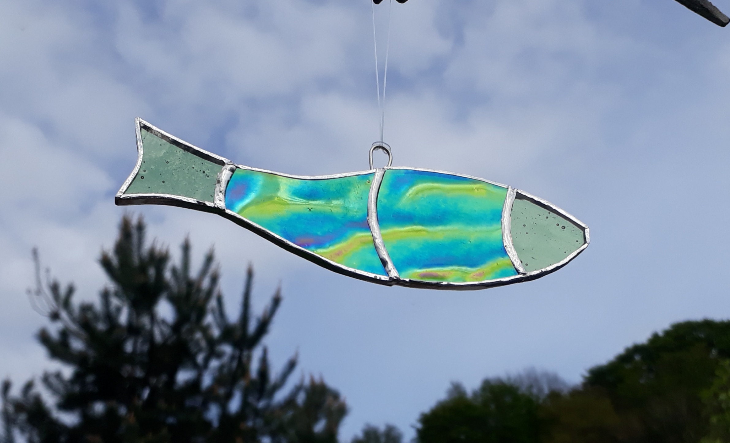 Stained Glass Fish Suncatcher iridescent glass fish glass | Etsy