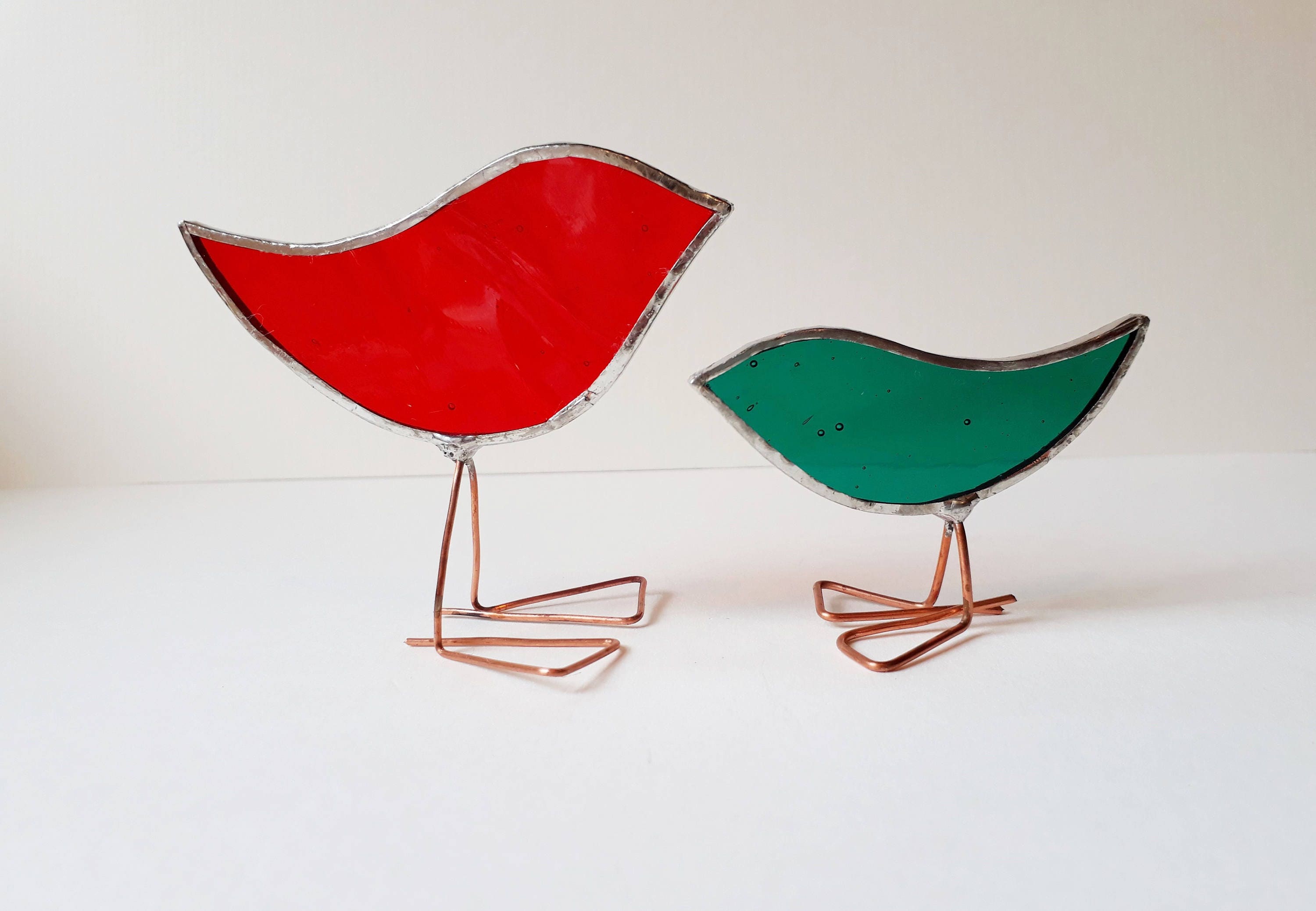 Red Stained Glass Bird Ornament Glass Standing Bird Glass | Etsy UK