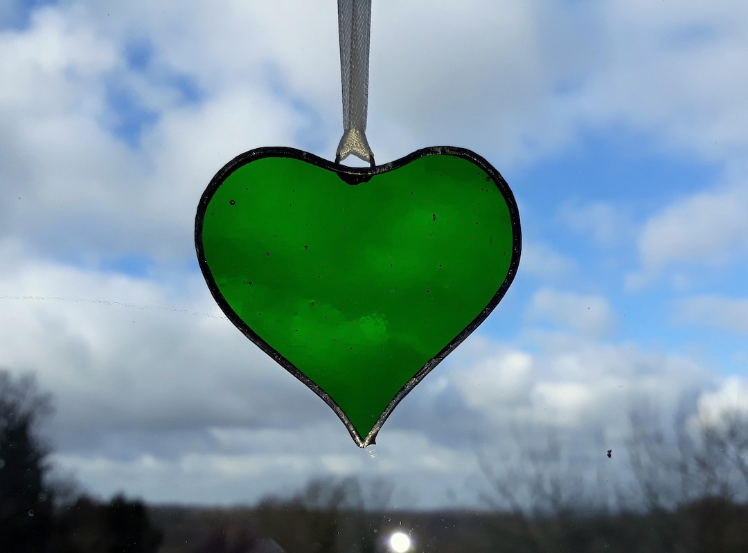 Mini Green Heart Suncatcher, Anniversary Gift, Stained Glass Heart ...