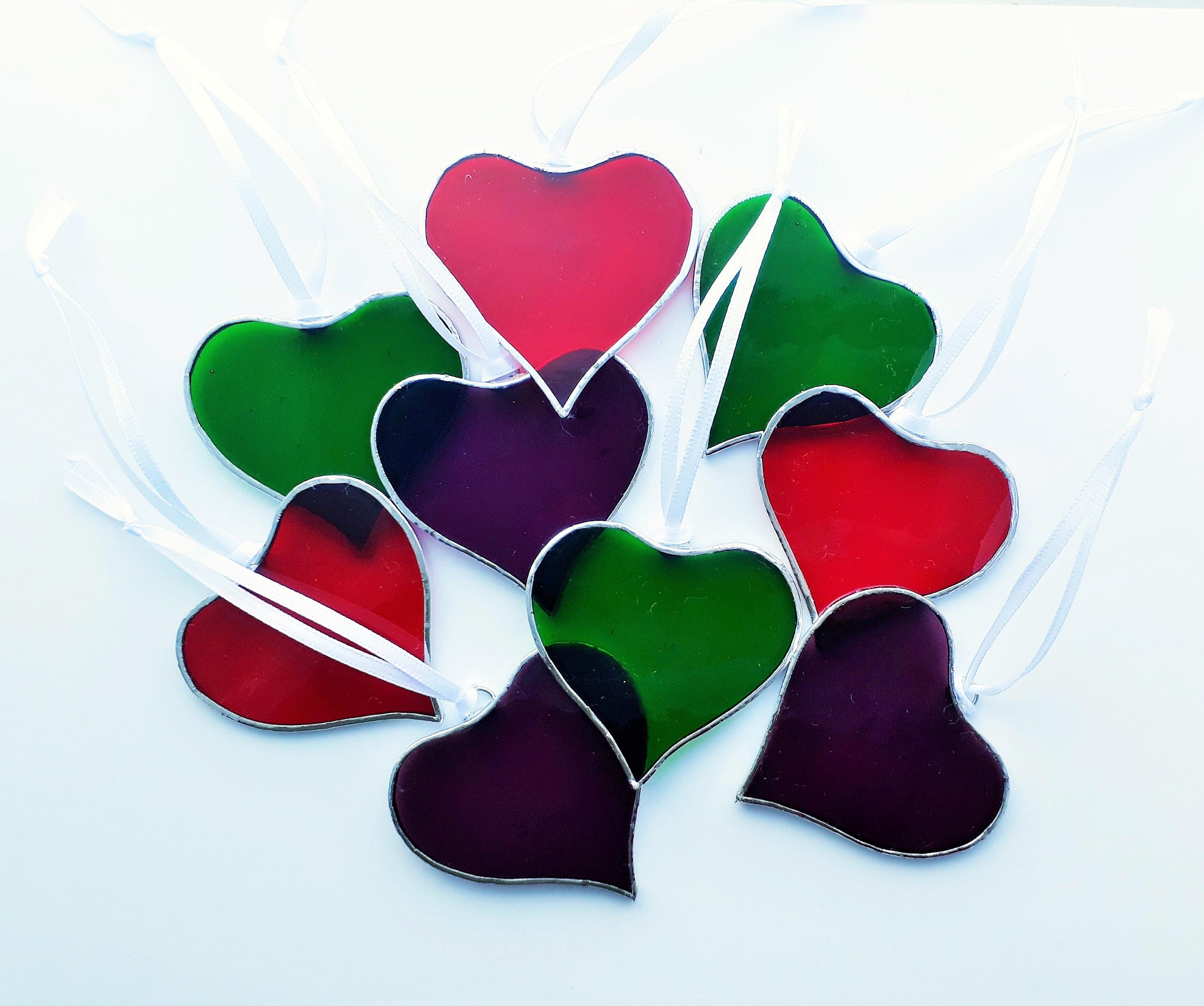 Mini Green Heart Suncatcher, Anniversary Gift, Stained Glass Heart ...