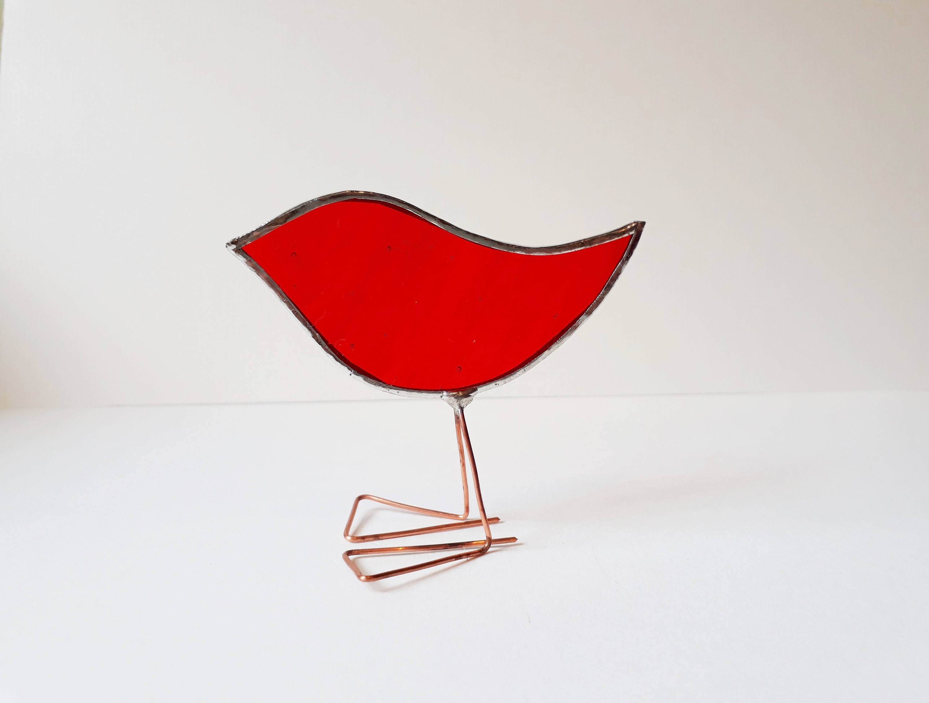 Red Stained Glass Bird Ornament Glass Standing Bird Glass | Etsy UK