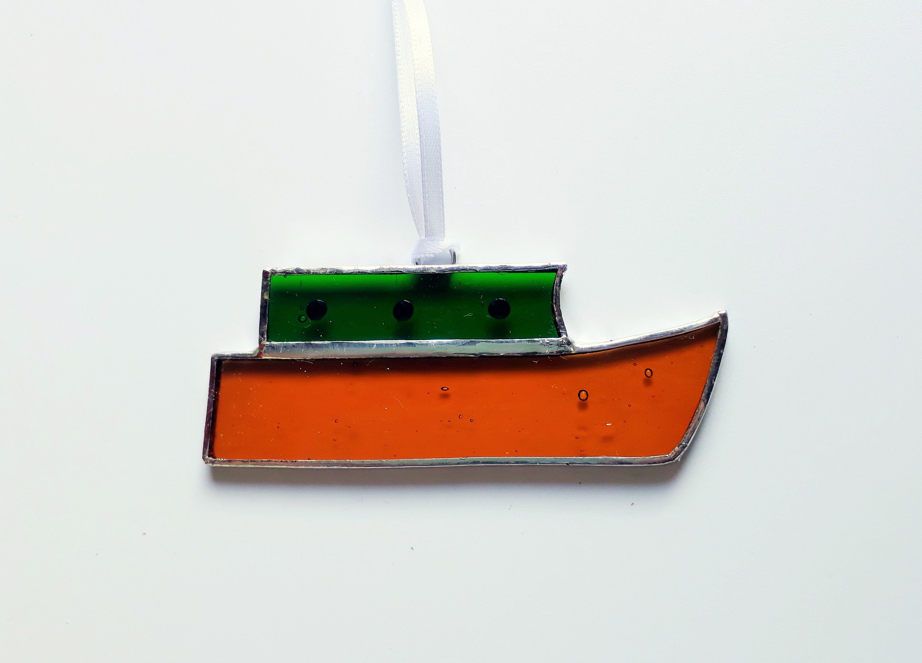 Stained Glass Small Green Canal Boat Suncatcher, Glass Boat, Stained ...