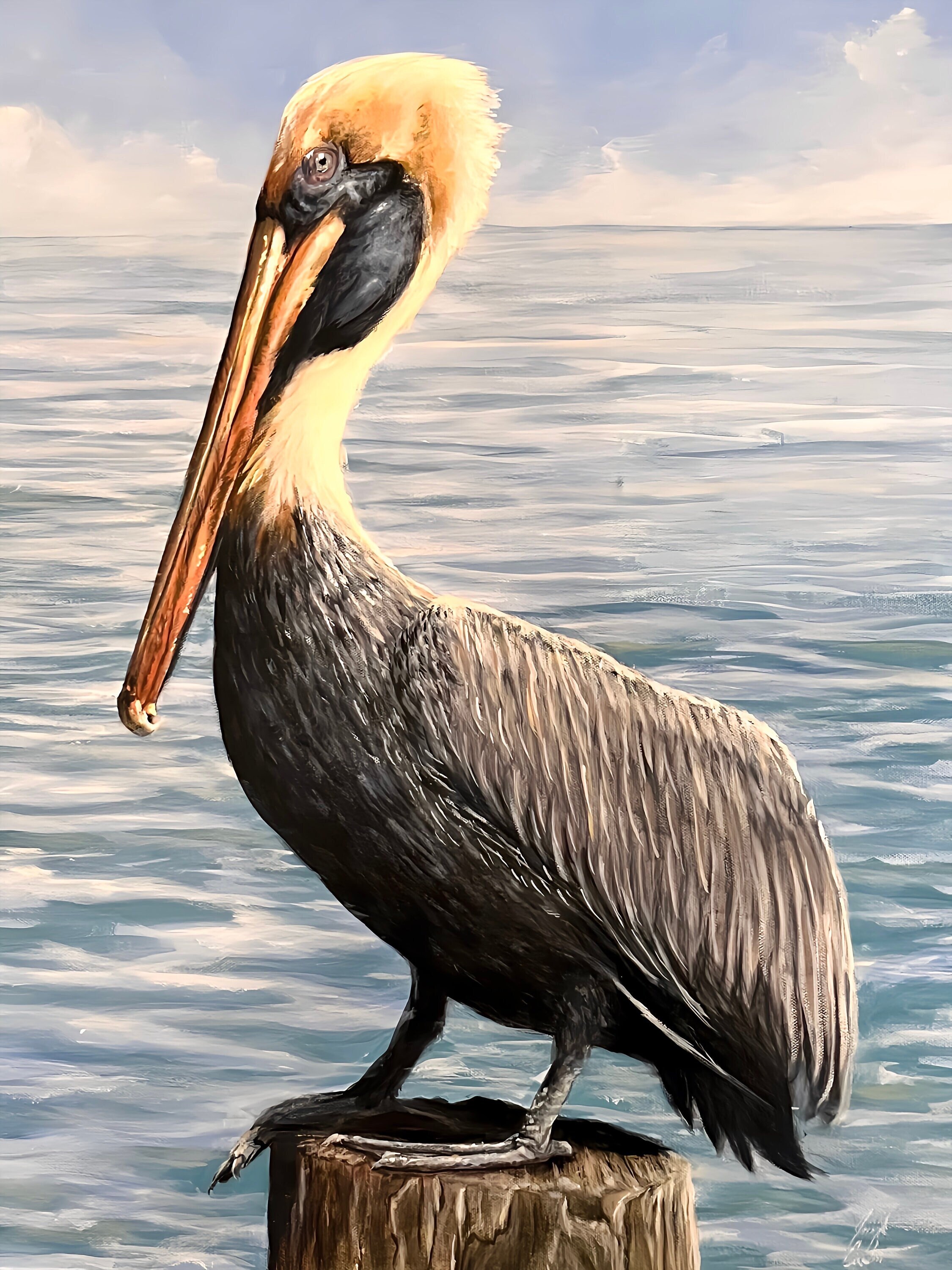Pelican, Pelican Art, Pelican Painting, Pelican on A Post, Wall Art ...