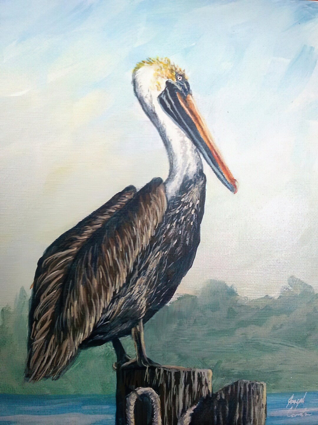 Pelican, Pelican Art, Pelican Painting, Pelican on A Post, Wall Art ...