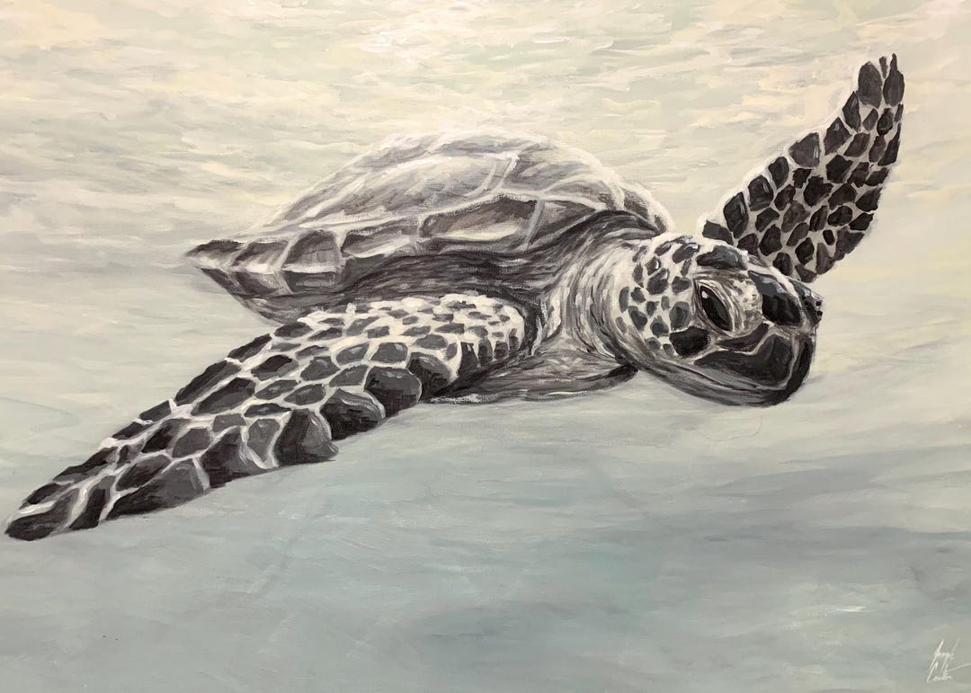 Ocean Serenity: Original 24x36" Monotone Sea Turtle Acrylic Painting ...