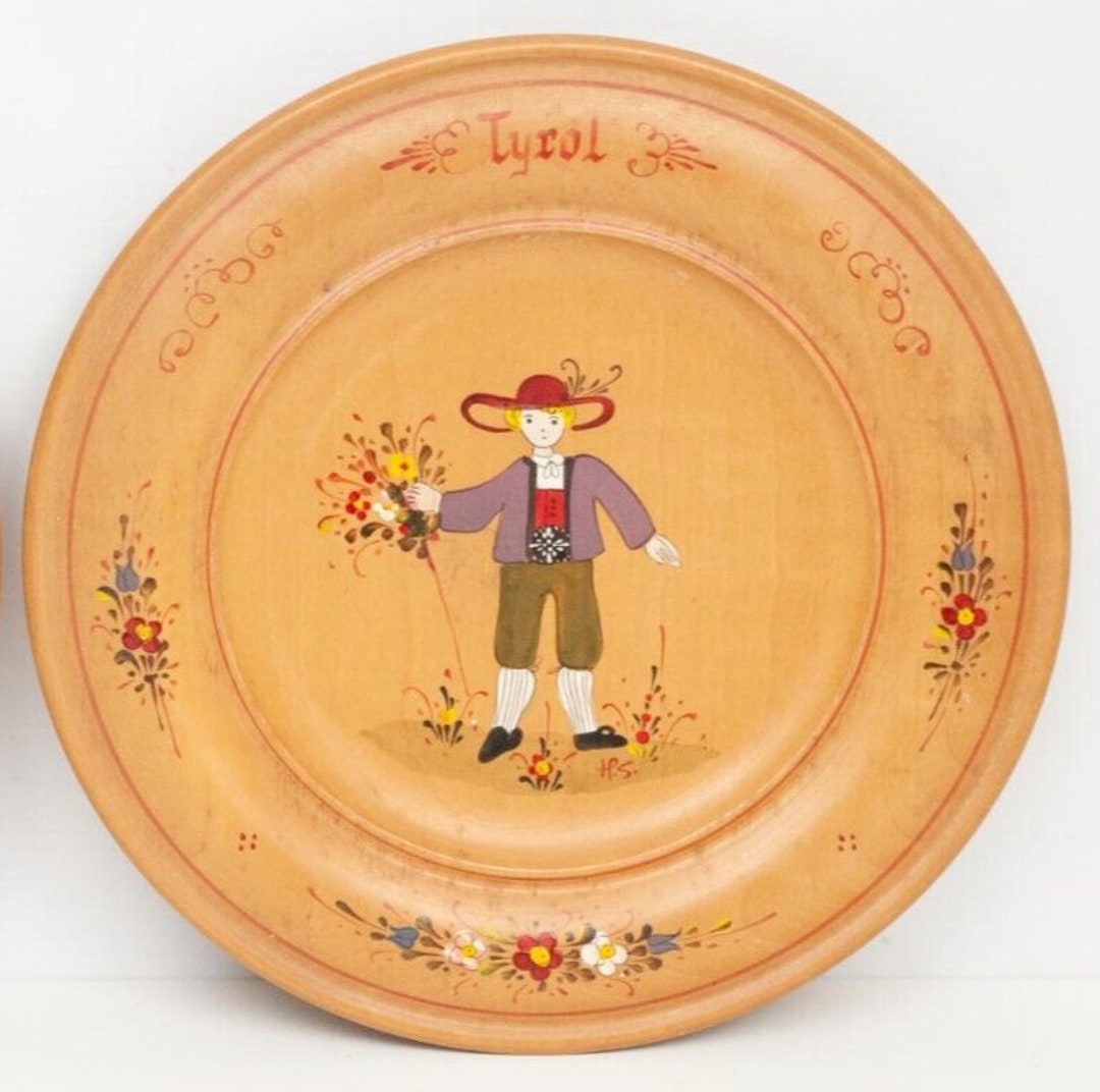 Vintage Wooden Plate Tyrol Boy Wooden Plate Hand Painted Plate Carved ...