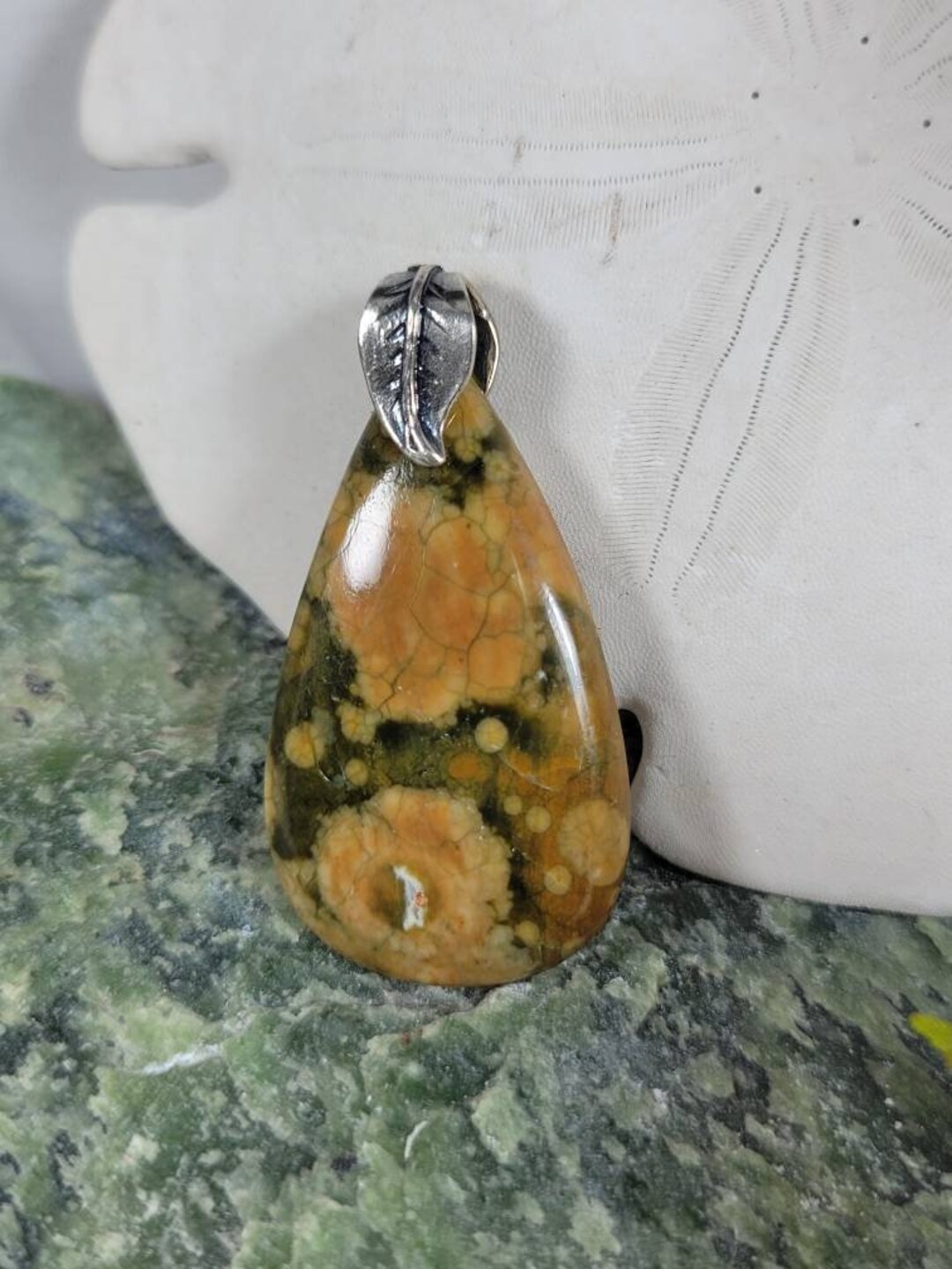 Rainforest Jasper (rhyolite) Pendant 43x24x6mm, Teardrop Pendant Bead ...