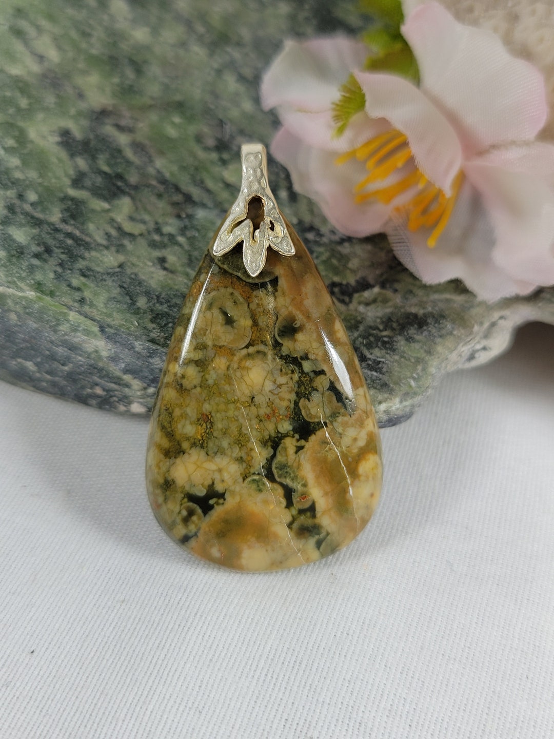 Rainforest Jasper (rhyolite) Pendant 1 3/4 Inch, Teardrop Pendant Bead ...
