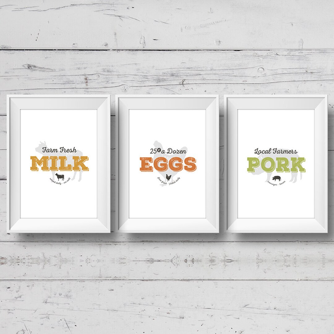 Farm Fresh Print Set, Farmers Market, Milk Sign, Eggs Sign, Modern ...