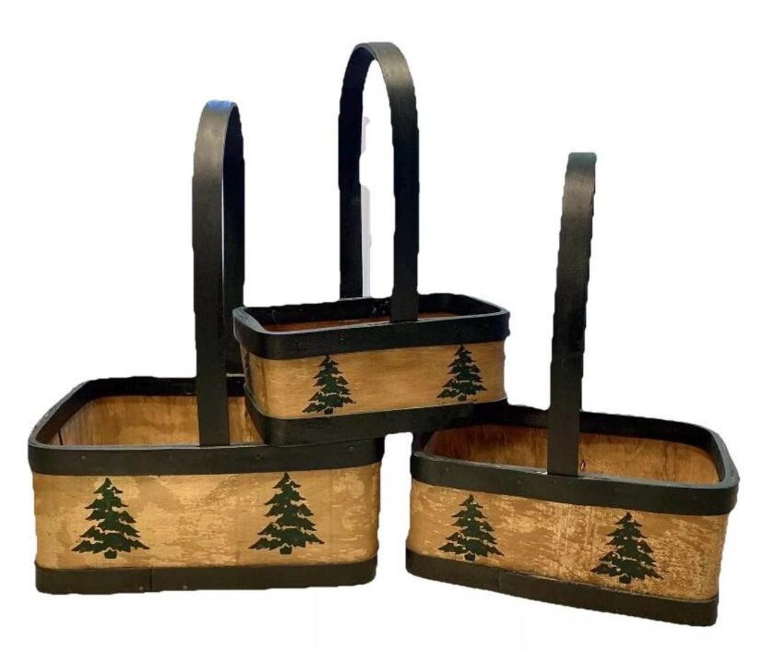 Vintage Christmas Baskets Nesting Set of 3 Splint Wood Rectangle Rustic ...