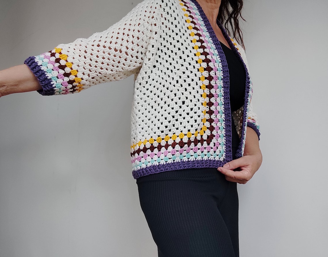 Cotton 3/4 Sleeve Hexagon Cardigan Woman Knitwear Spring - Etsy