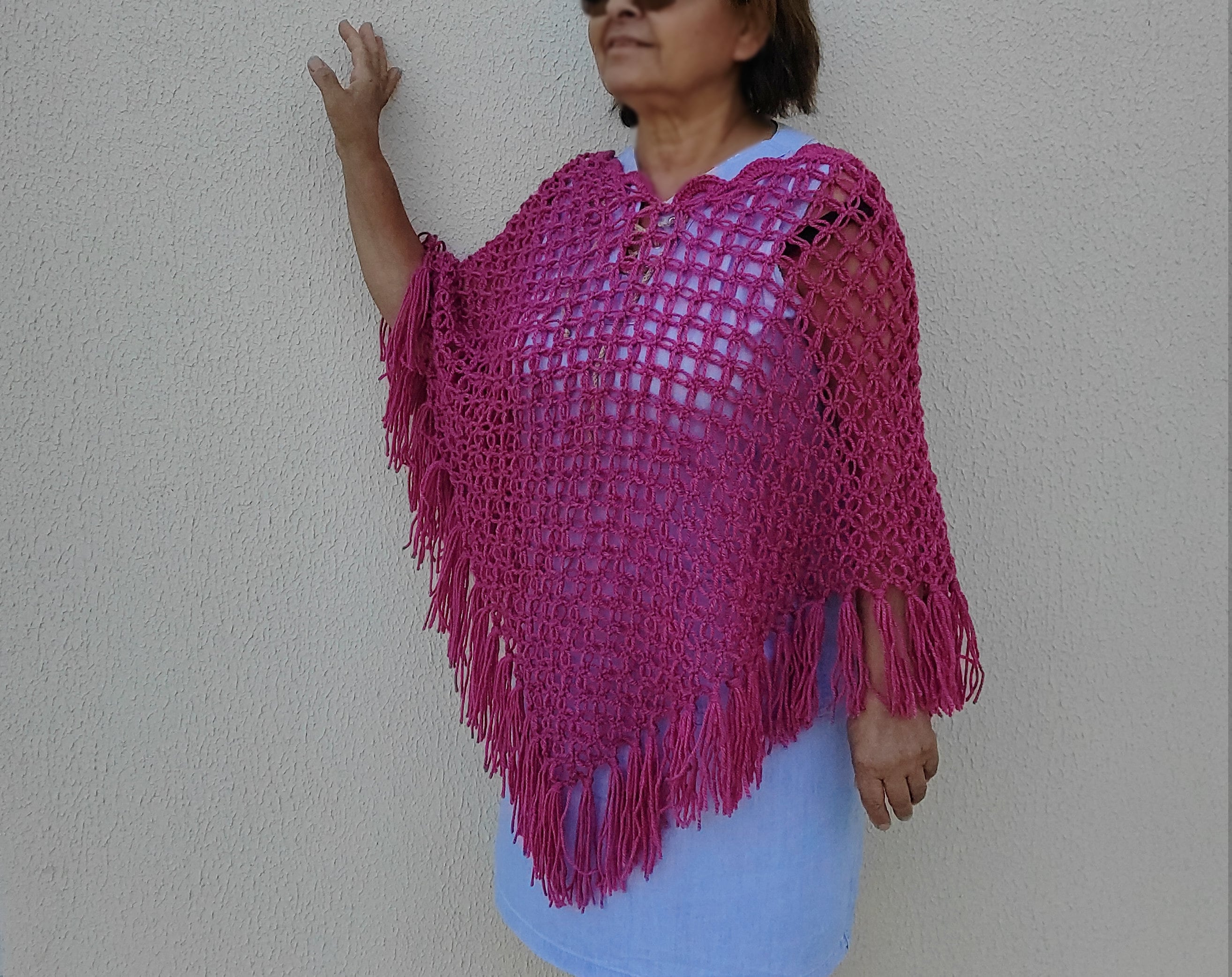 Pink Crochet Poncho Open Work Poncho Fishnet Poncho Women - Etsy