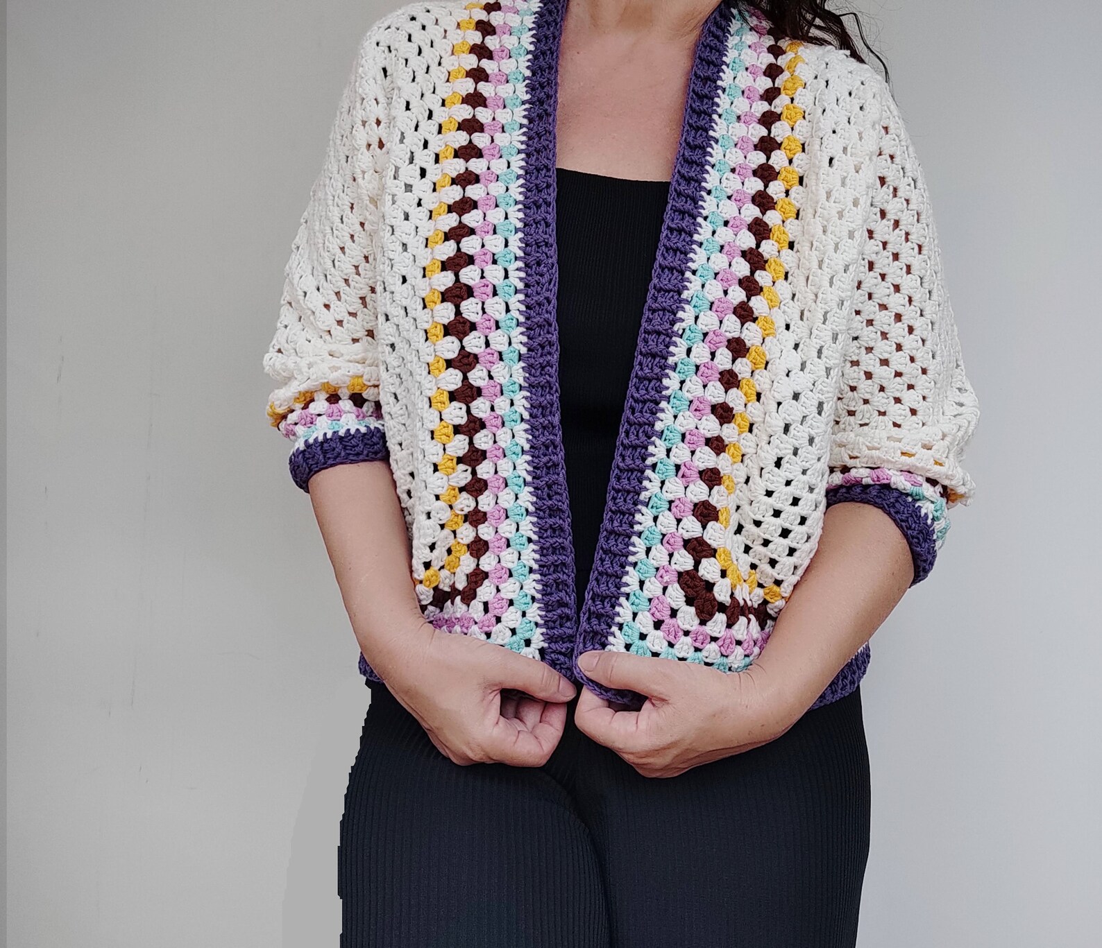 Cotton 3/4 Sleeve Hexagon Cardigan Woman Knitwear Spring - Etsy