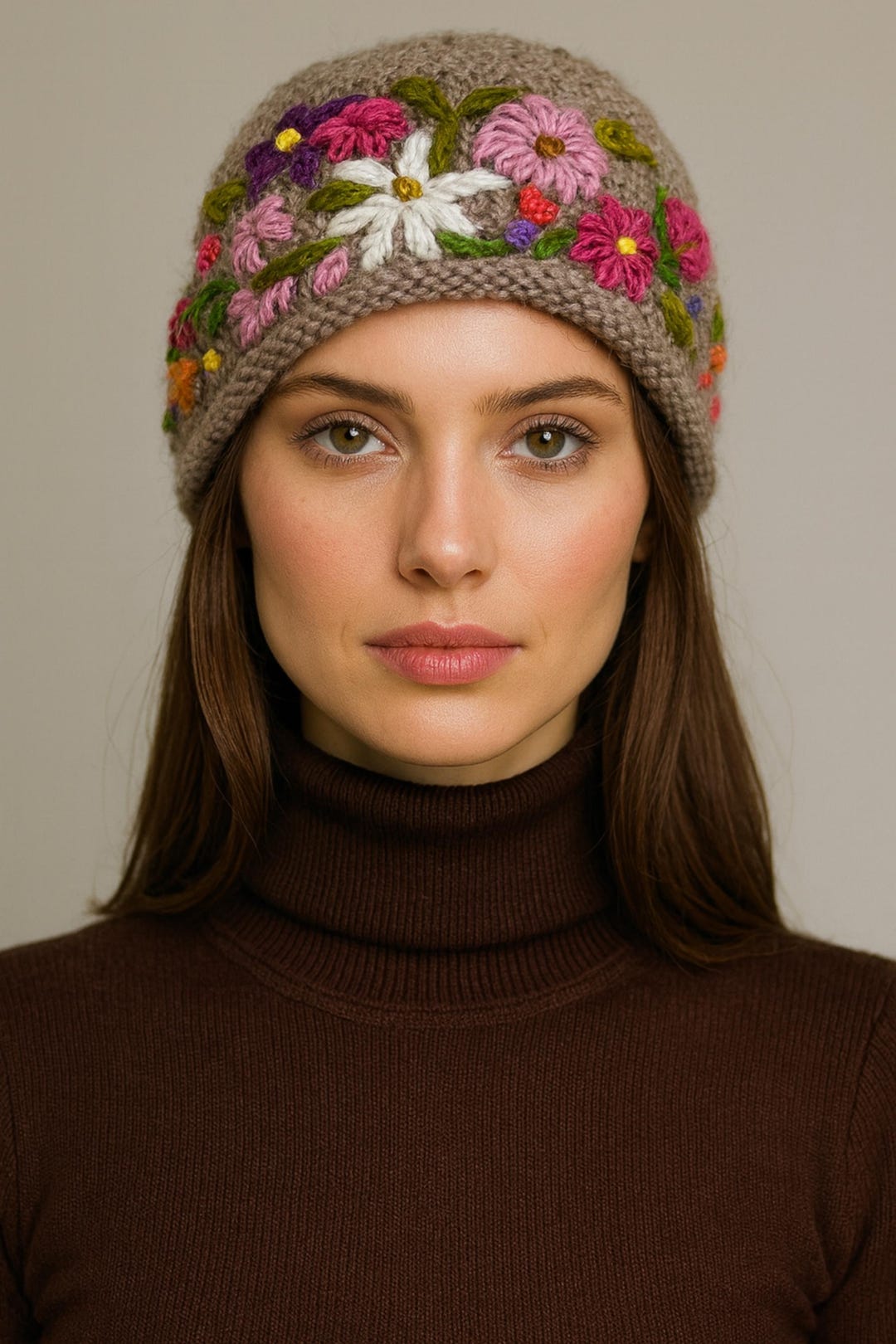Wool Blend Embroidered Knit Hat - Cozy Handmade Floral Winter Beanie - Etsy