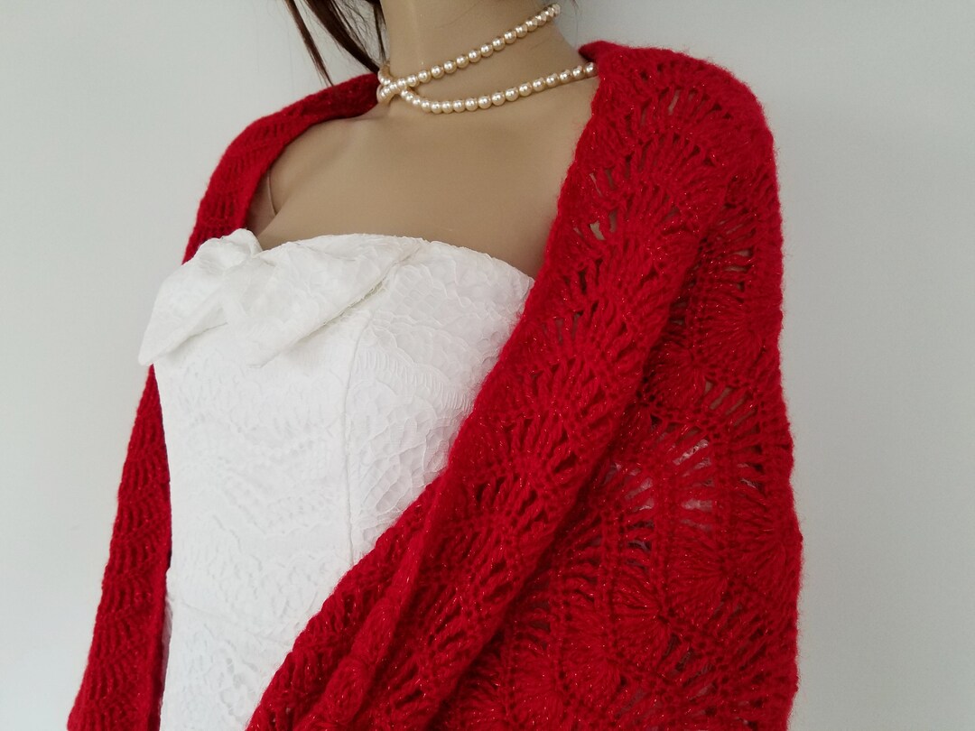 Wedding Shawl Bride, Red Crochet Stole, Bridesmaid Gifts, Wedding Shawl ...