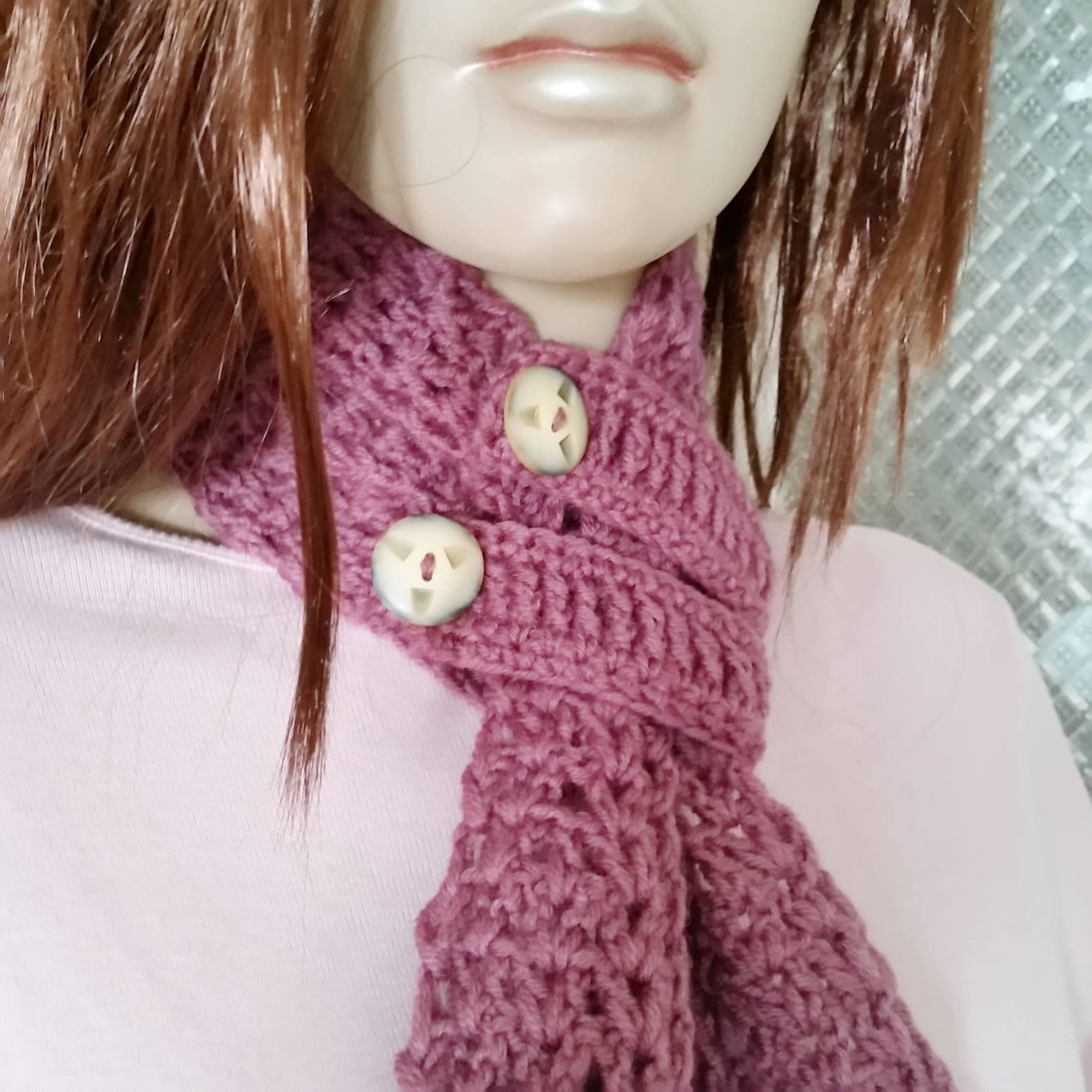 Woman Crochet Scarf Rose Pink Scarf Button Crochet Scarf - Etsy