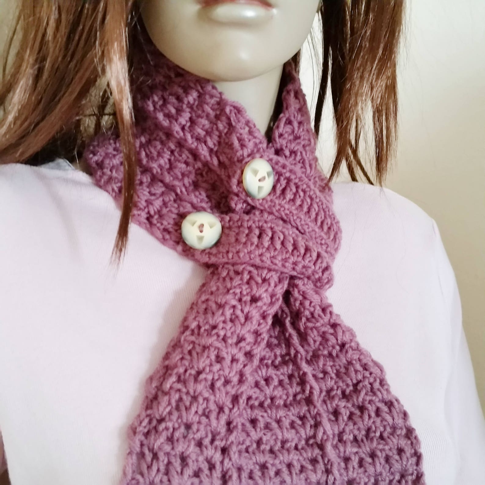 Woman Crochet Scarf Rose Pink Scarf Button Crochet Scarf - Etsy