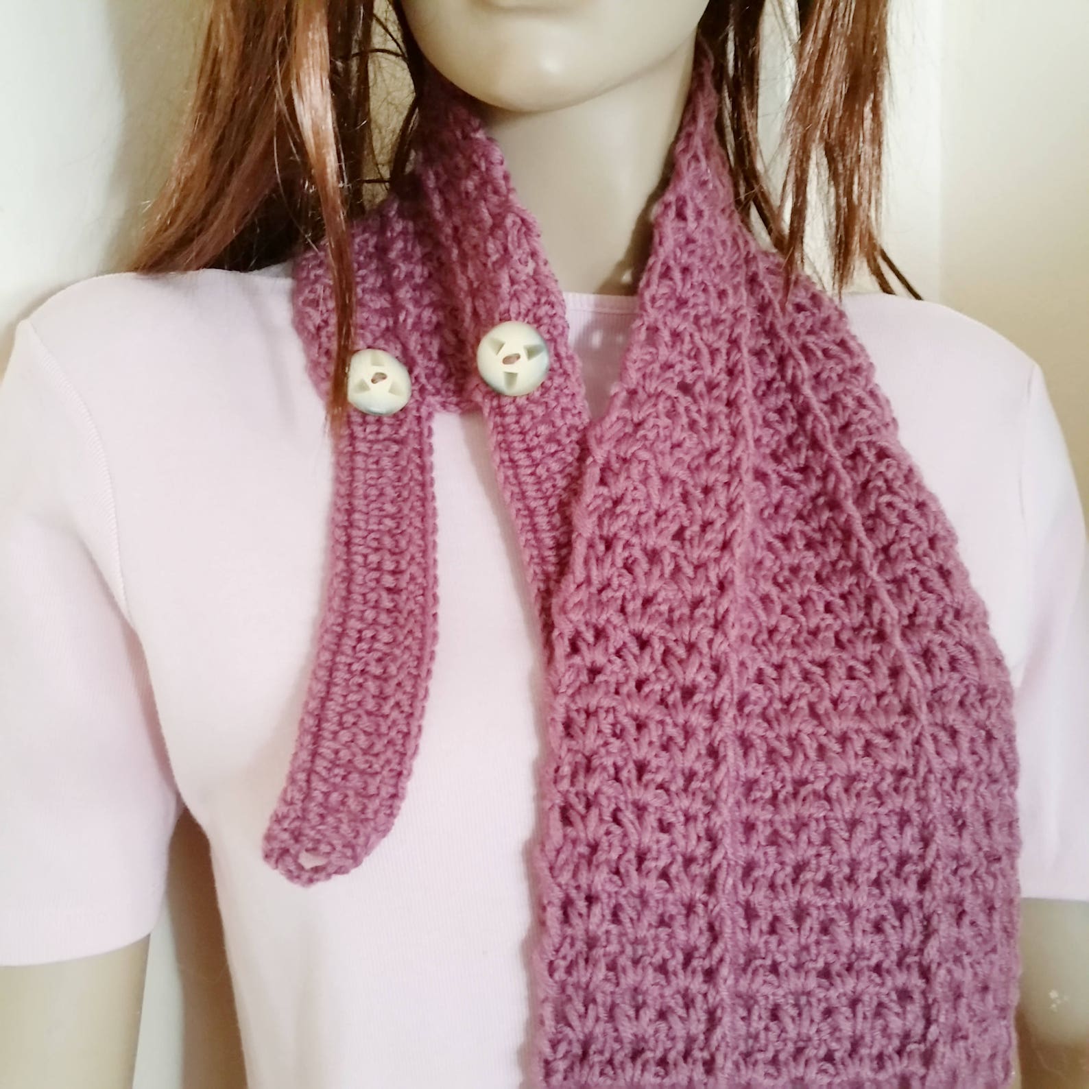 Woman Crochet Scarf Rose Pink Scarf Button Crochet Scarf - Etsy