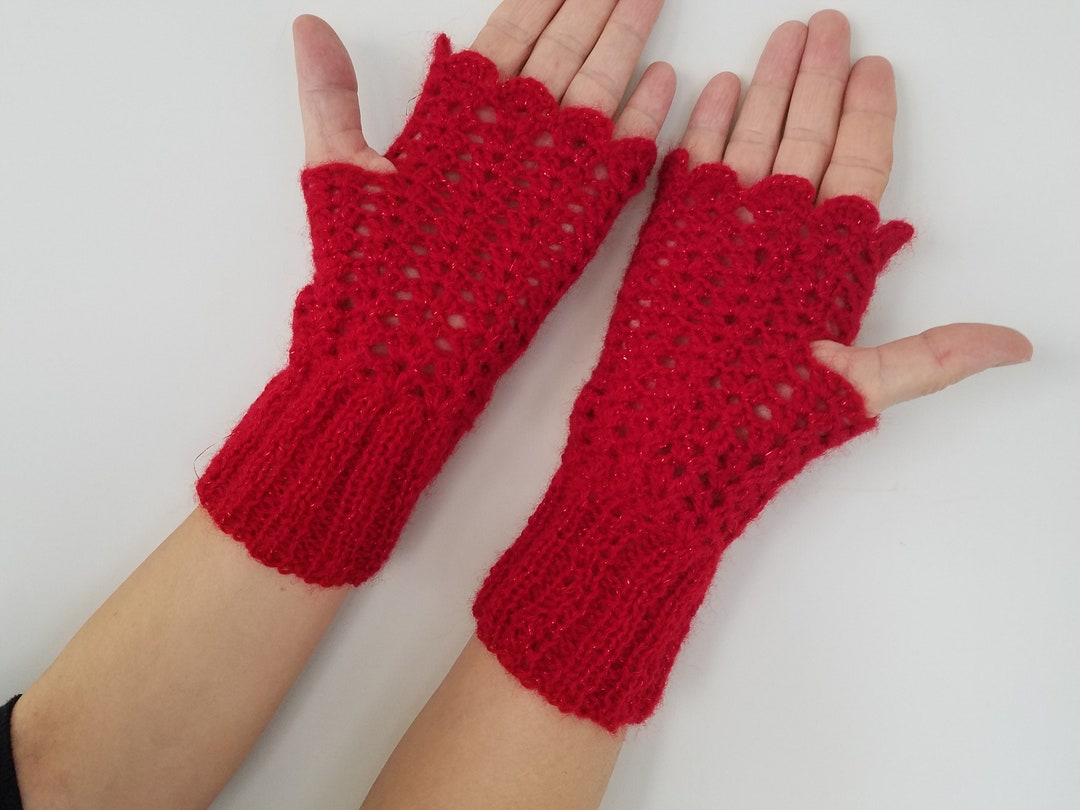 Red Crochet Fingerless Mittens - Wool Wedding Gloves - Etsy