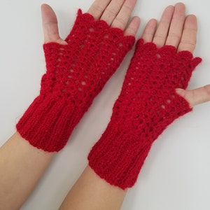 Red Crochet Fingerless Mittens - Wool Wedding Gloves - Etsy