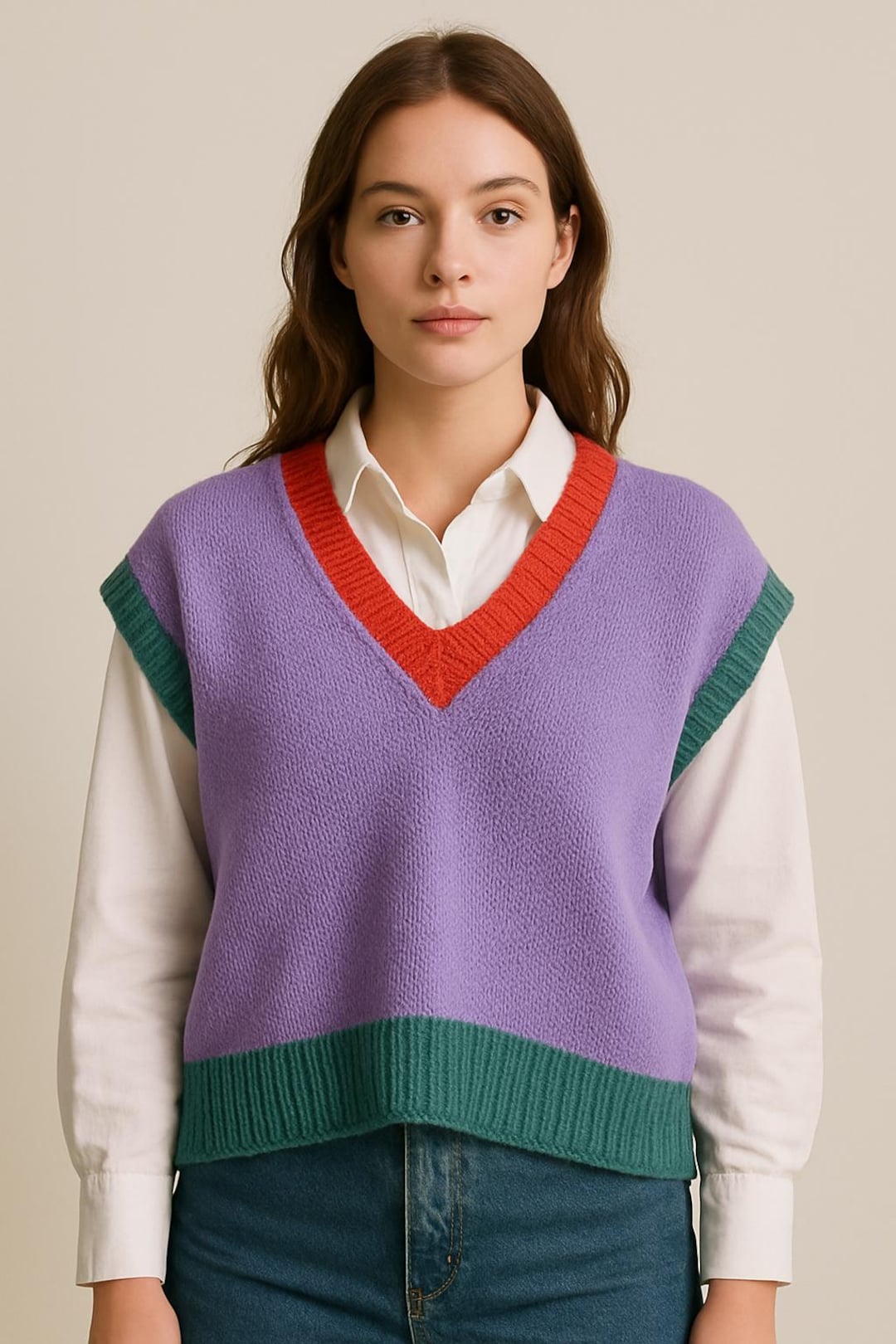 Multi Color Sweater Vest for Women Color Block Oversized V-neck Drop ...