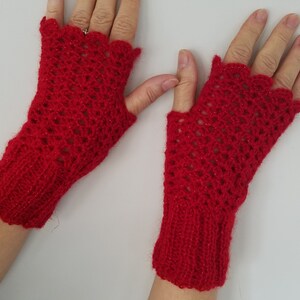 Red Crochet Fingerless Mittens - Wool Wedding Gloves - Etsy