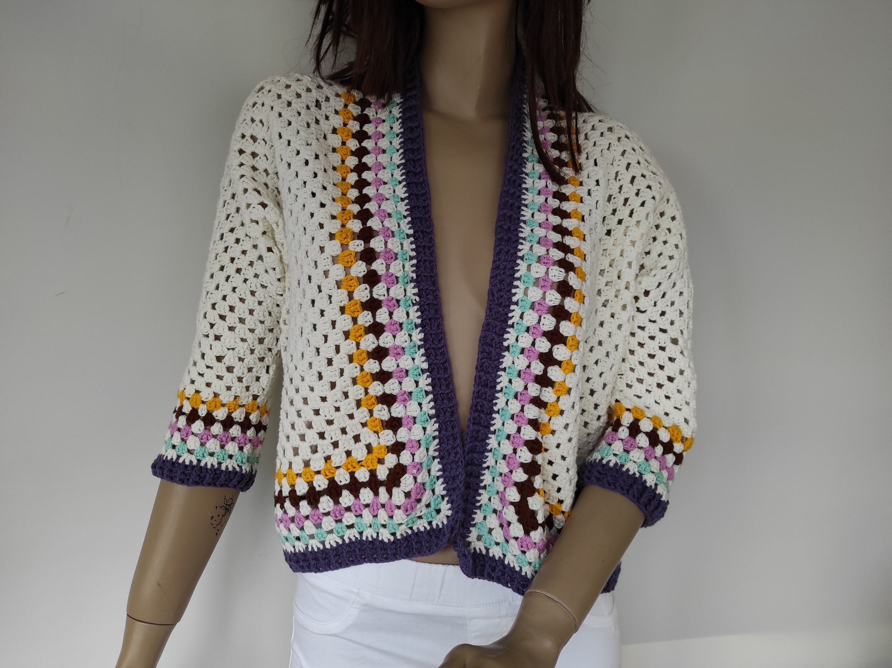 Cotton 3/4 Sleeve Hexagon Cardigan Woman Knitwear Spring - Etsy