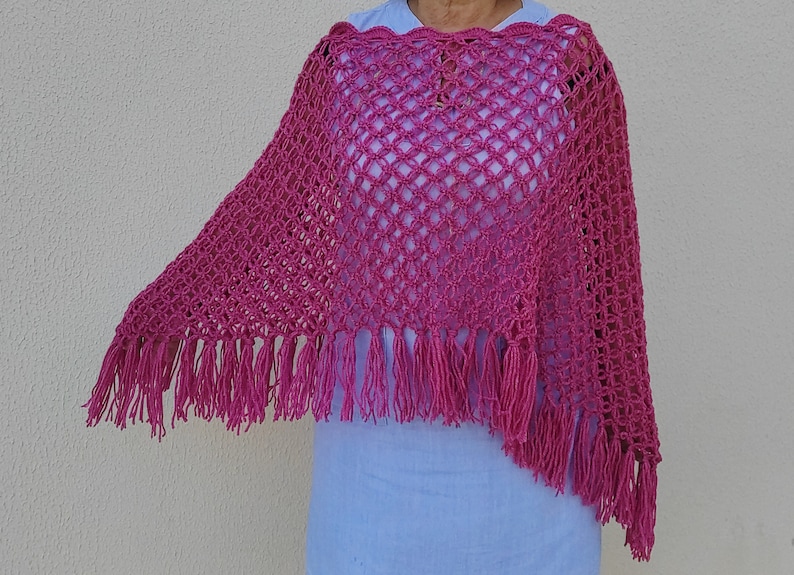 Pink Crochet Poncho Open Work Poncho Fishnet Poncho Women - Etsy