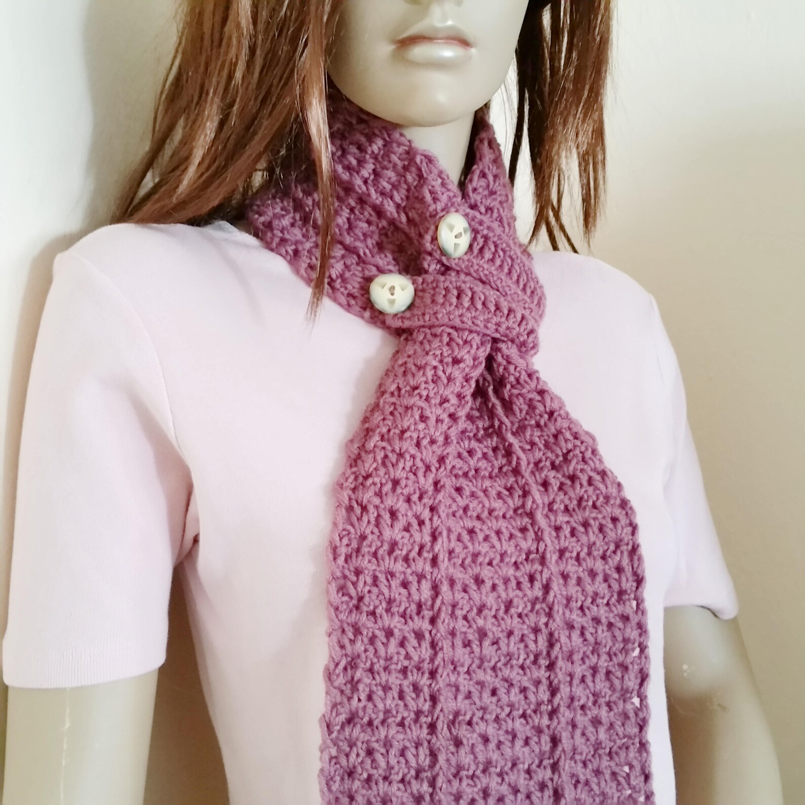 Woman Crochet Scarf Rose Pink Scarf Button Crochet Scarf - Etsy