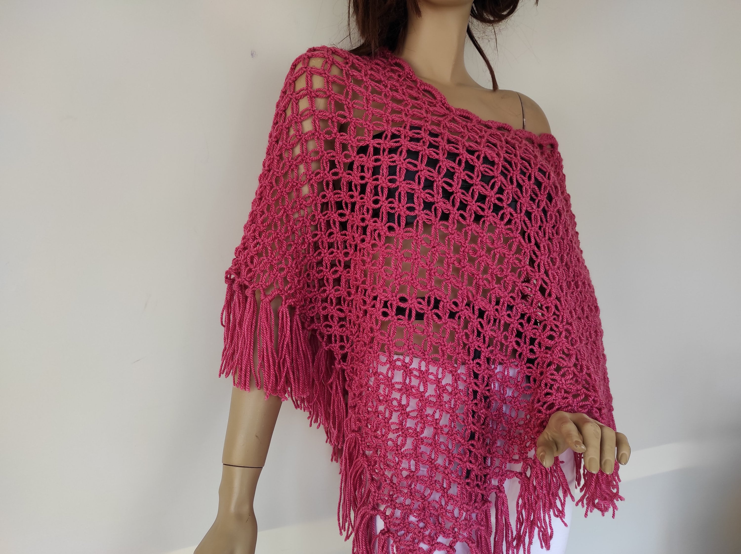Pink Crochet Poncho Open Work Poncho Fishnet Poncho Women - Etsy