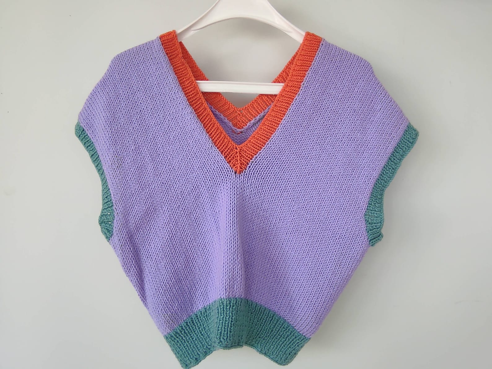 Hand Knit Wool Sweater Vest: Color Block V-neck - Etsy