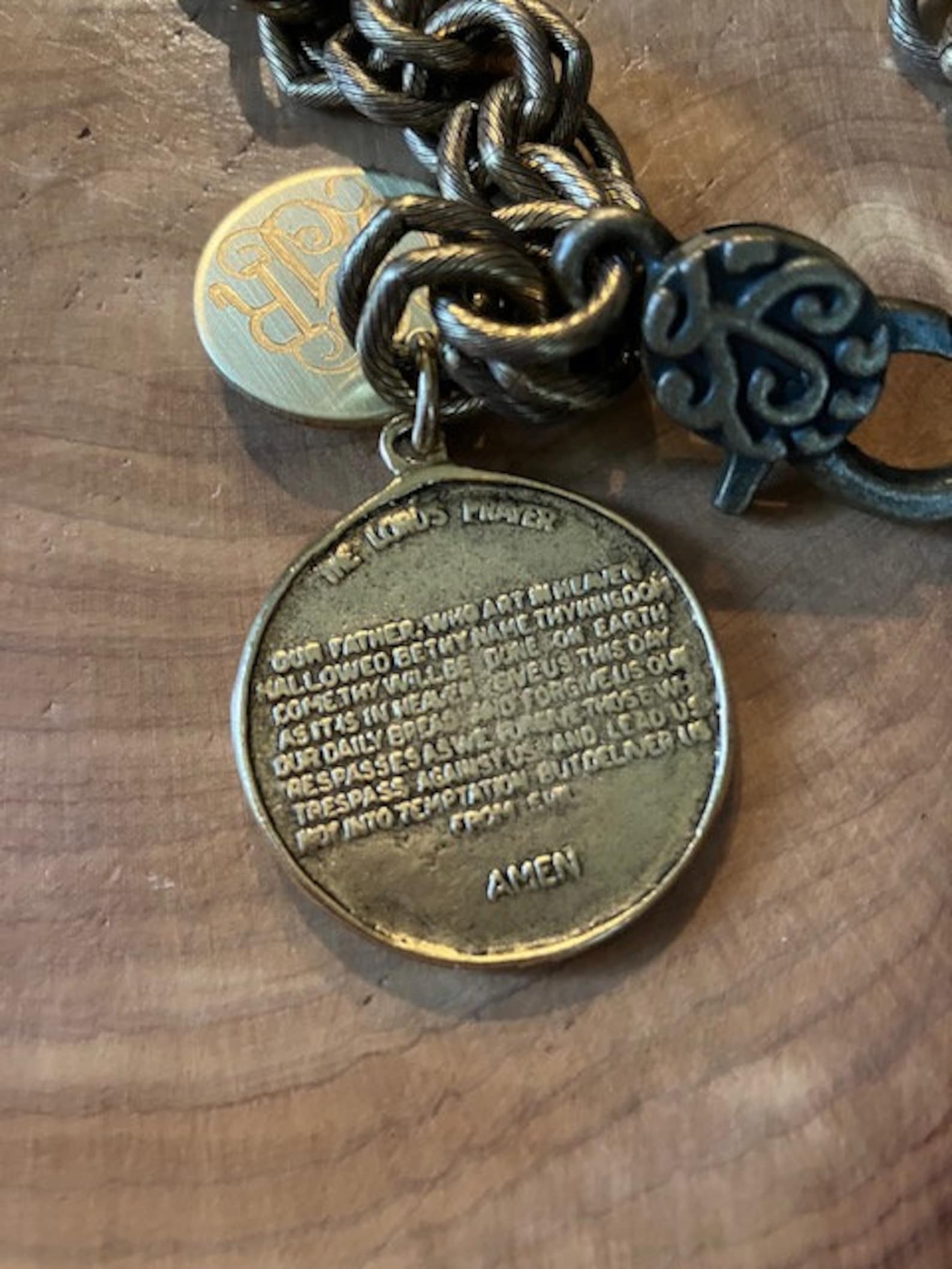 Bracelet, 12K Gold Overlay, Steel Chain, Lord's Prayer Disc, Christian ...