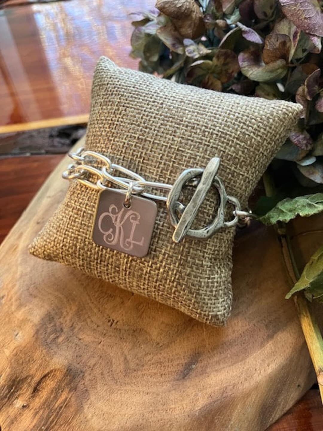 Bracelet, Paperclip Chain, Square Disc, Organic Toggle, Silver (simple ...