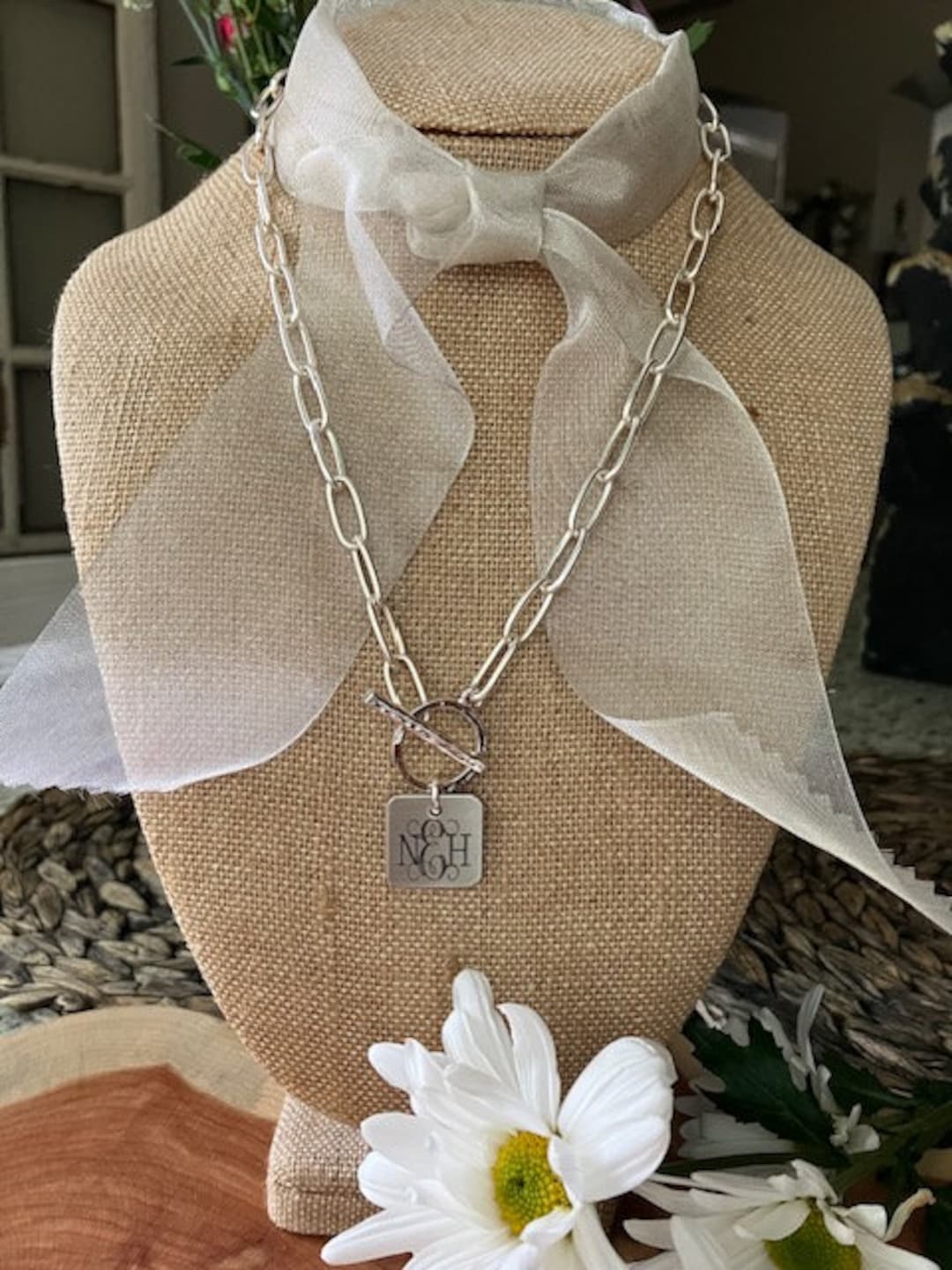 Necklace, Matte Silver Paperclip Chain, Pewter Toggle, Brushed Nickel ...