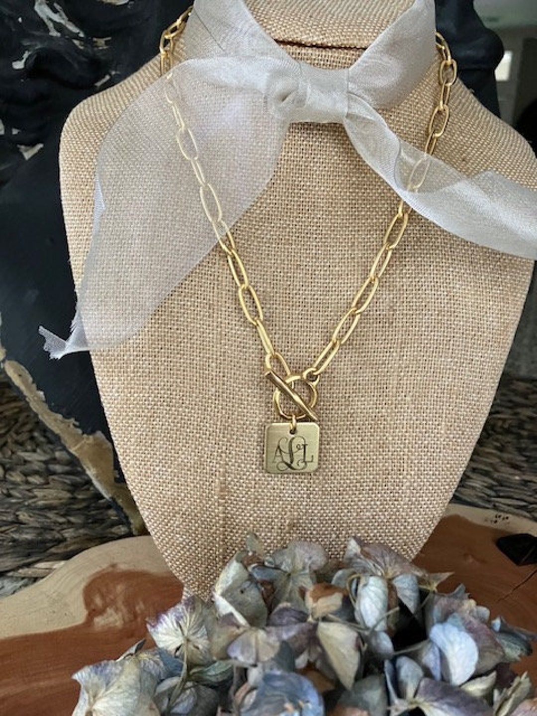 Necklace, Paperclip Chain, 12k Gold Overlay, Organic Toggle, Square ...