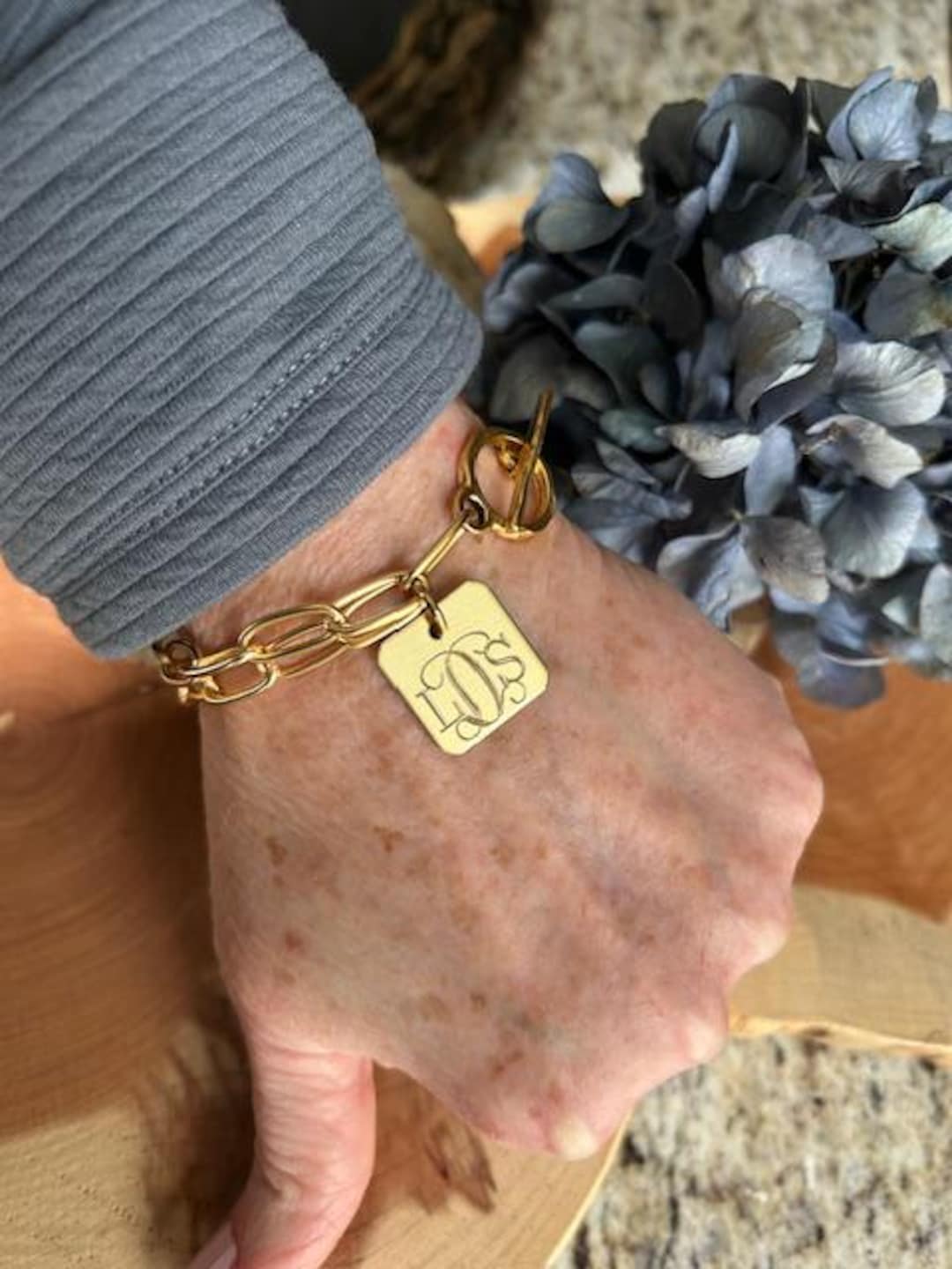 Bracelet, Paperclip Chain, Gold, Square Disc, Toggle, Personalized ...