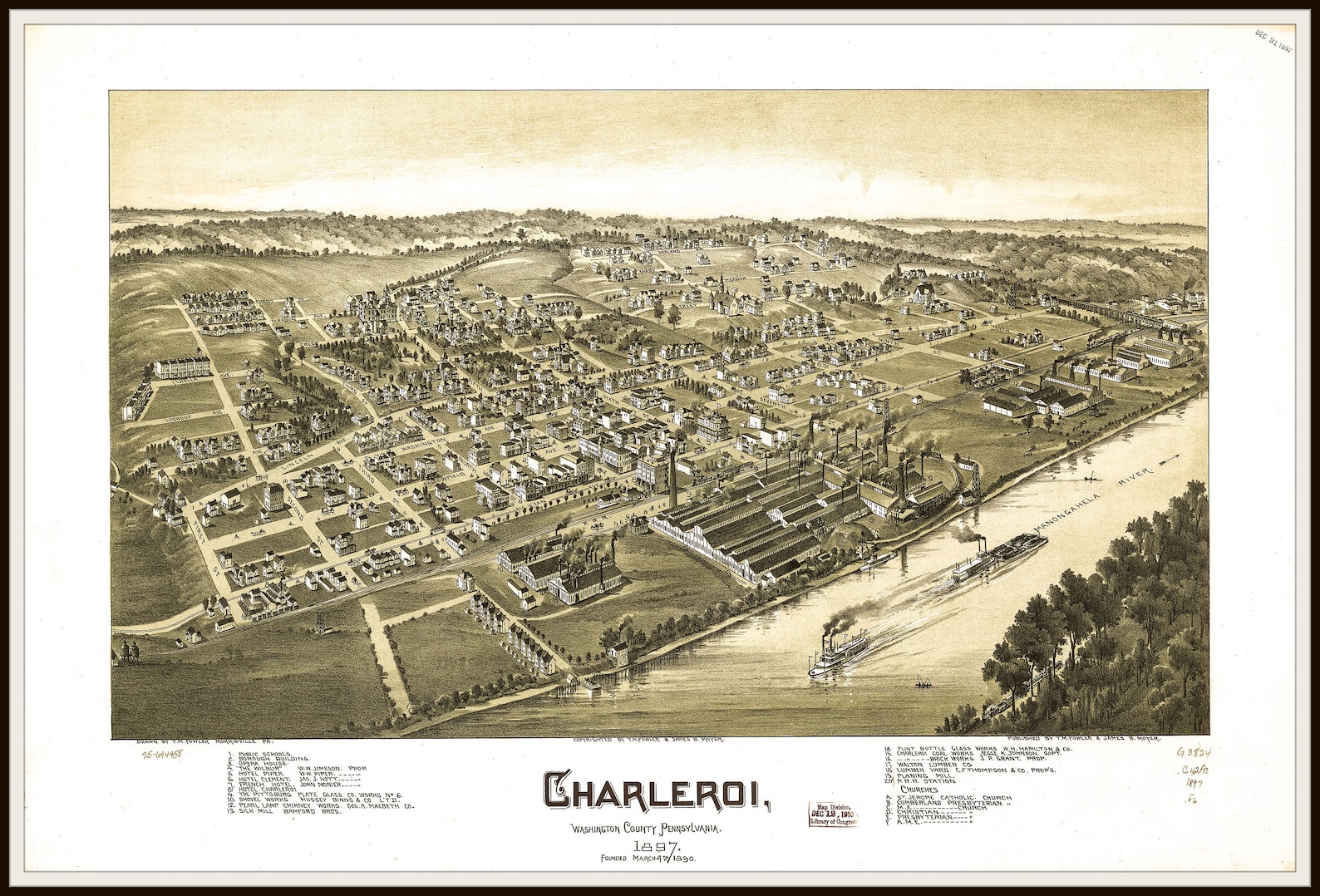 Charleroi PA Panoramic vintage map map art vintage map - Etsy France