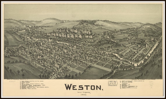 Weston WVA Mapa Panorámico fechado en 1875. Este grabado es - Etsy México