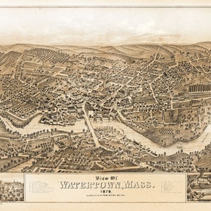 Watertown MA Panoramic Map Dated 1875. This Print is a - Etsy