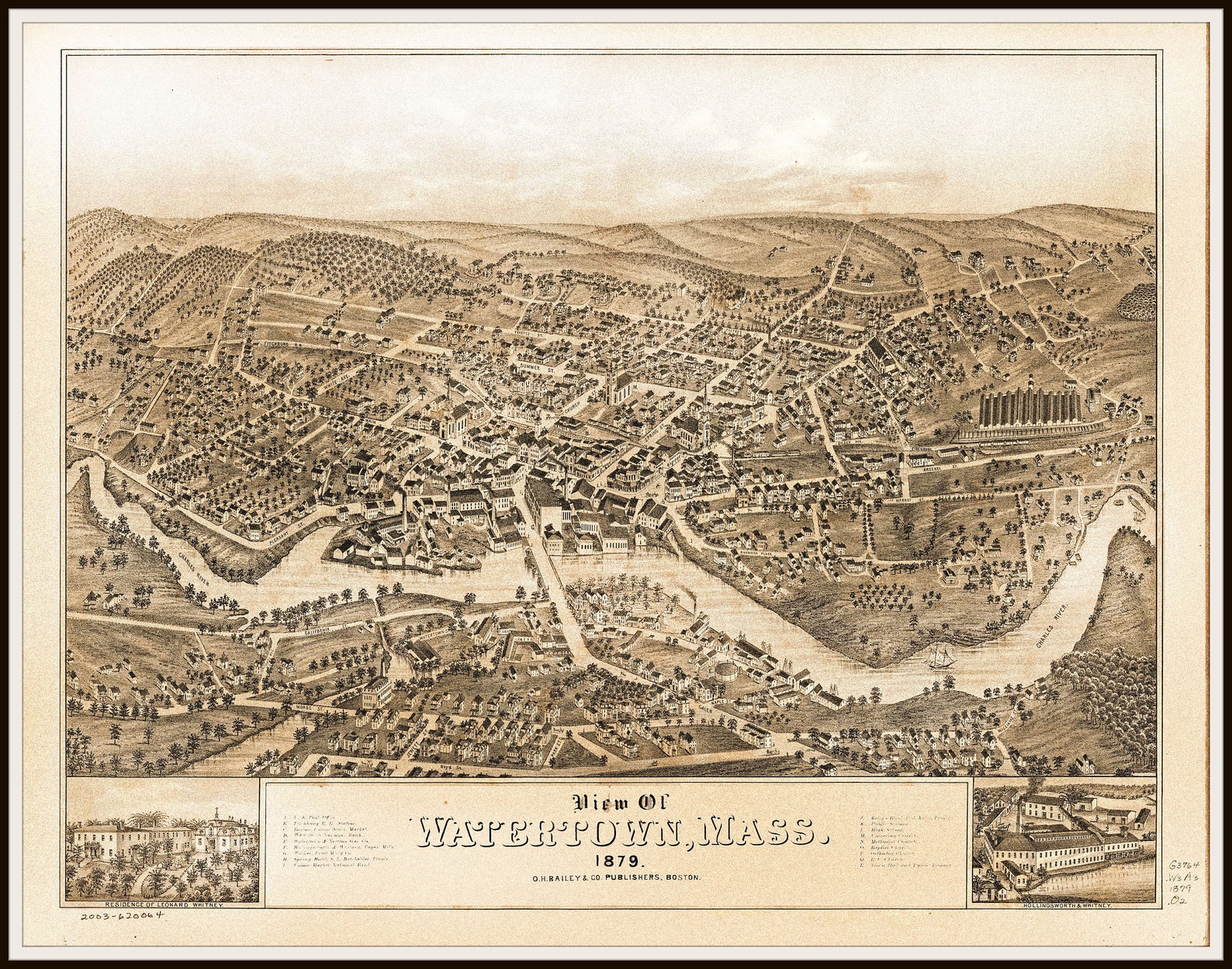Watertown MA Panoramic Map Dated 1875. This Print is a - Etsy