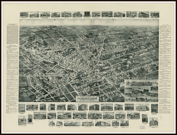 Hicksville NY Panoramic Map This Print is a Wonderful Wall - Etsy